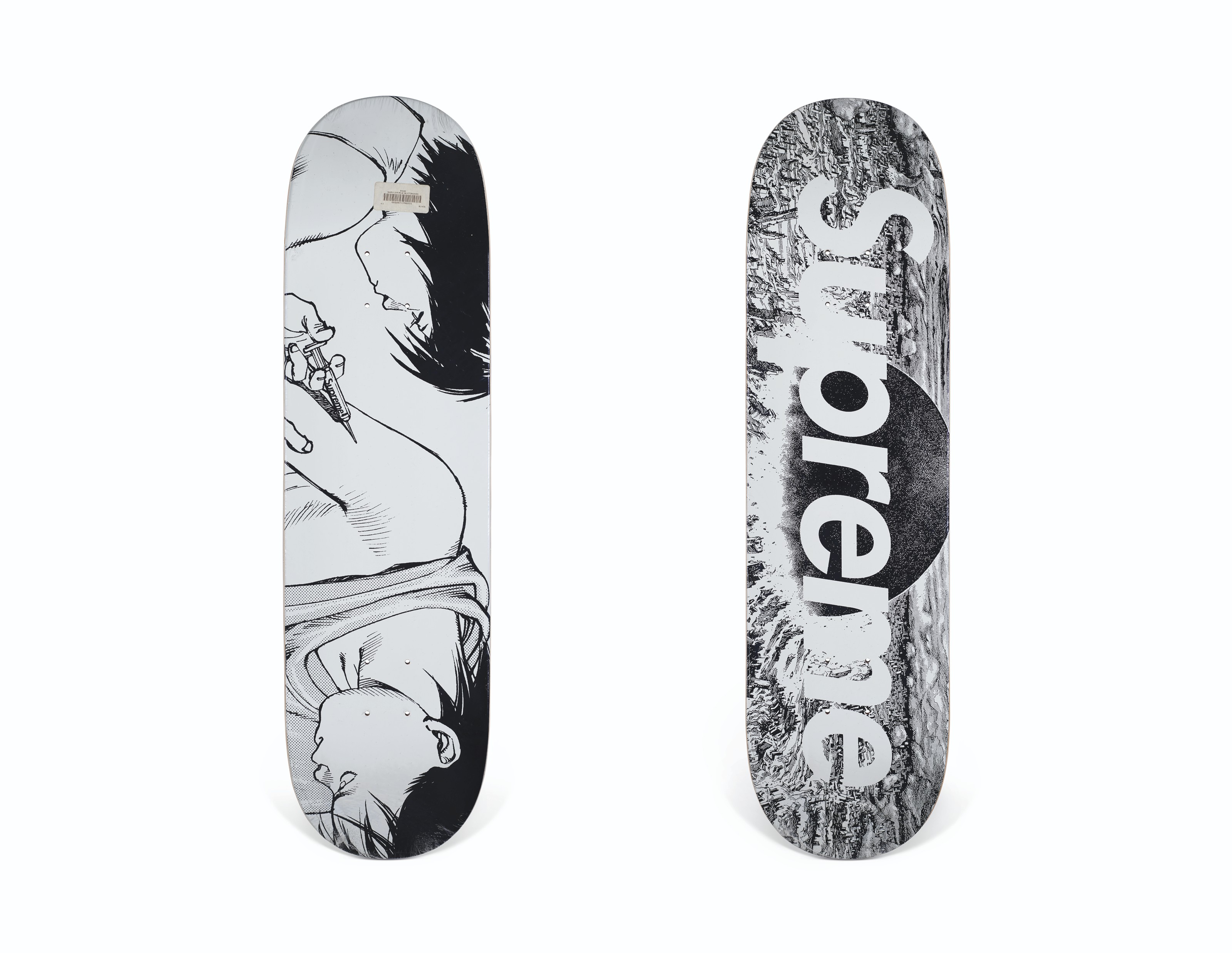 A SET OF TWO AKIRA BOX LOGO & SYRINGE SKATEBOARDS, SUPREME, 2017 ...