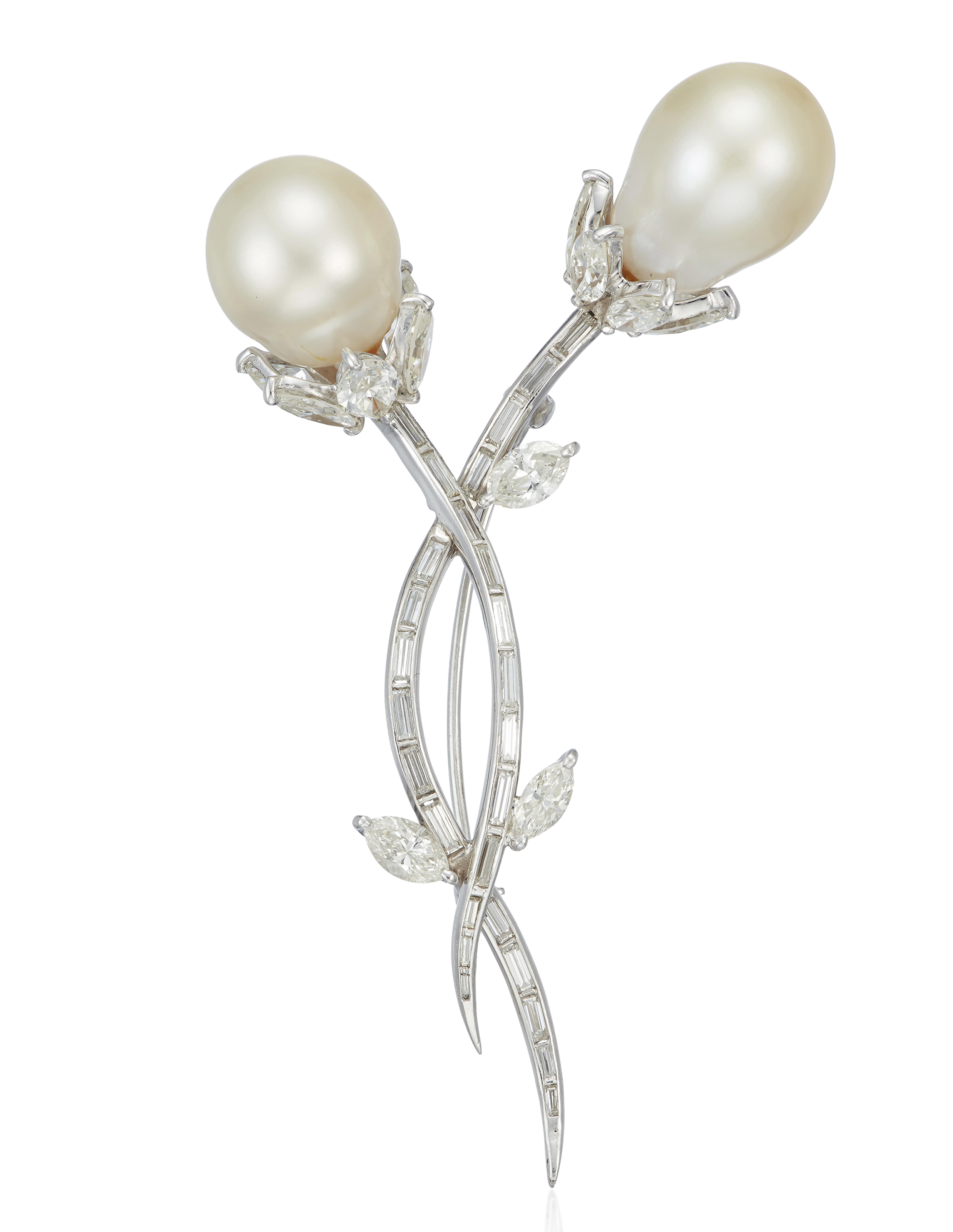 CULTURED PEARL AND DIAMOND BROOCH, | Christie’s