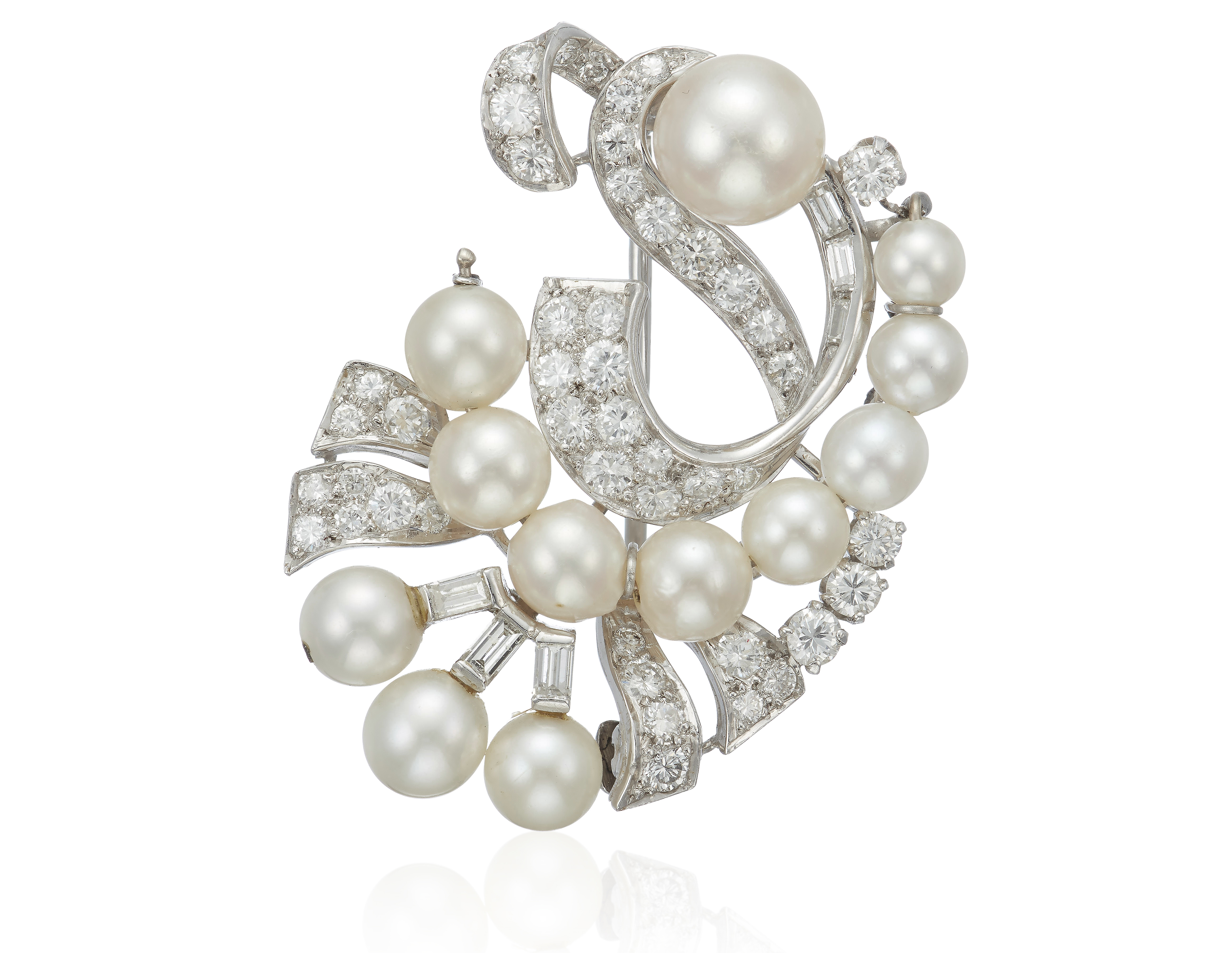 CULTURED PEARL AND DIAMOND BROOCH, | Christie’s