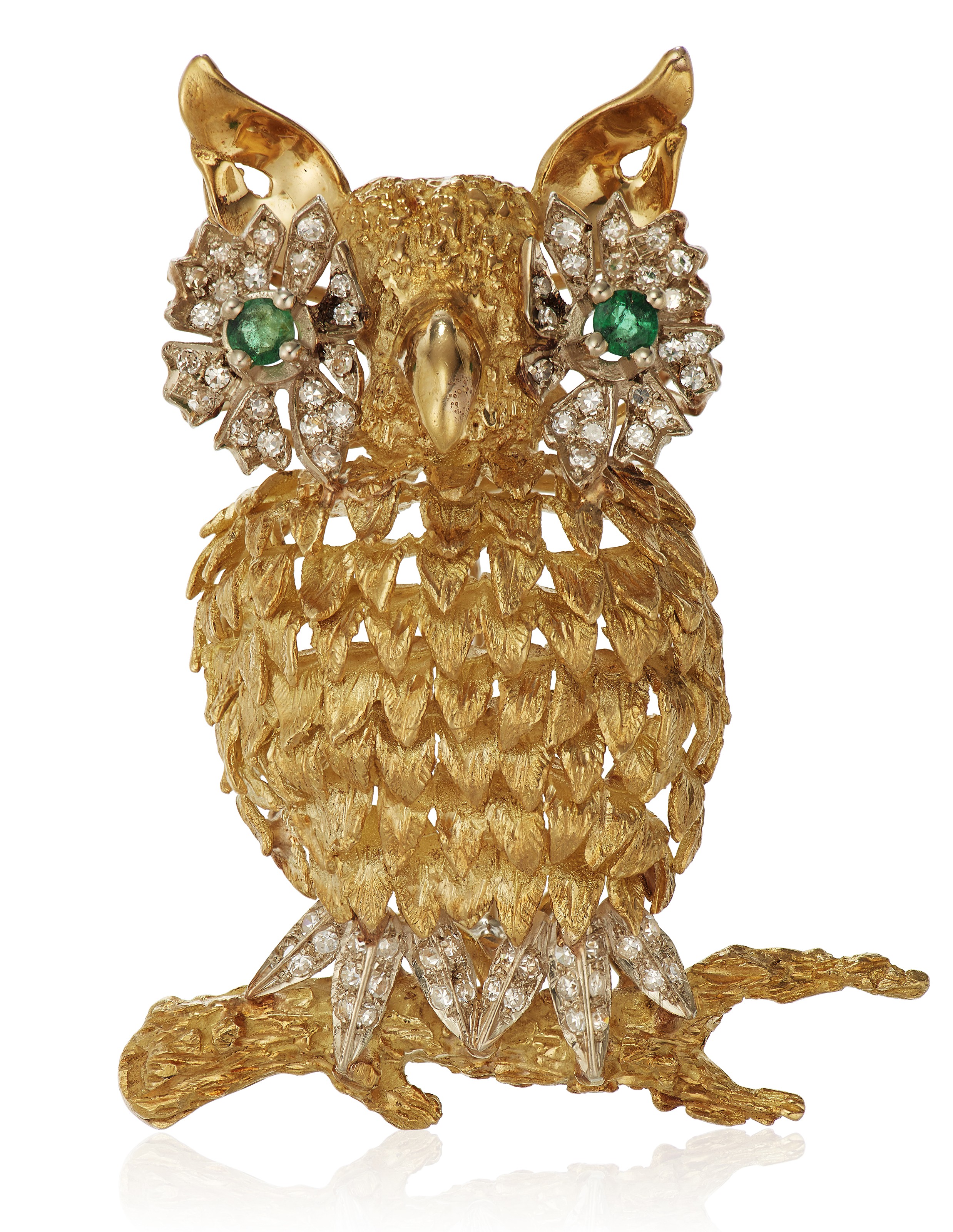 GOLD, DIAMOND AND EMERALD OWL BROOCH, | Christie’s