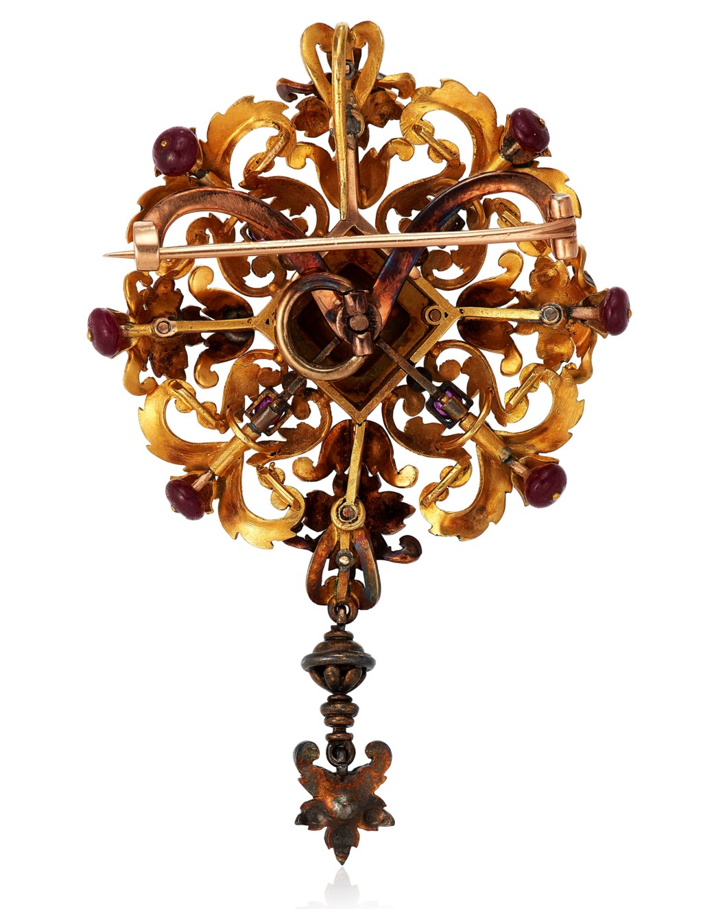 ANTIQUE RENAISSANCE REVIVAL MULTI-GEM AND ENAMEL PENDANT BROOCH ...