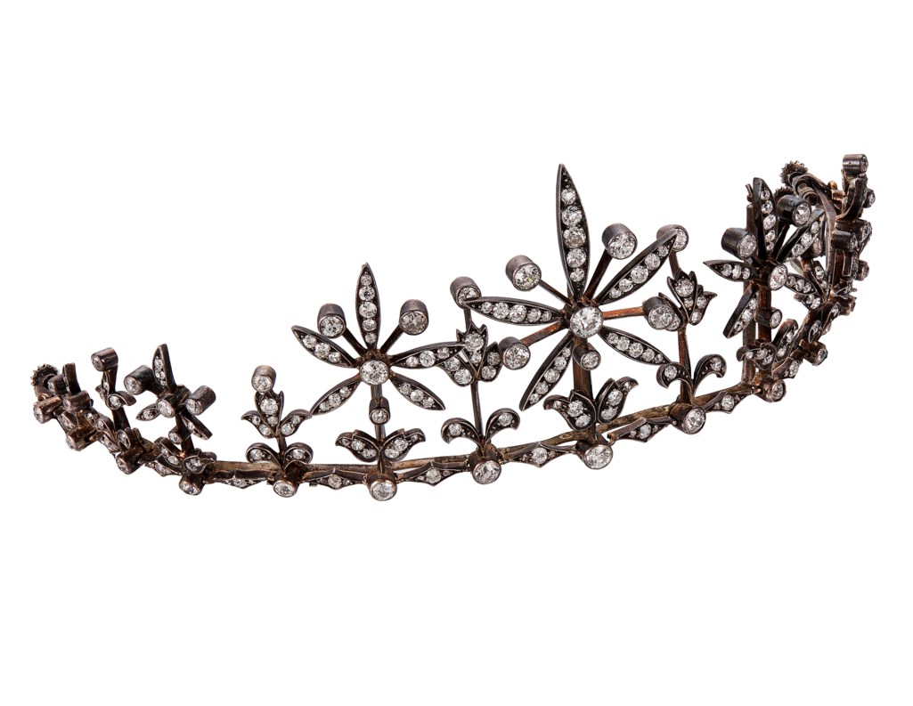 ANTIQUE DIAMOND AND SILVER-TOPPED GOLD TIARA/NECKLACE, | Christie’s