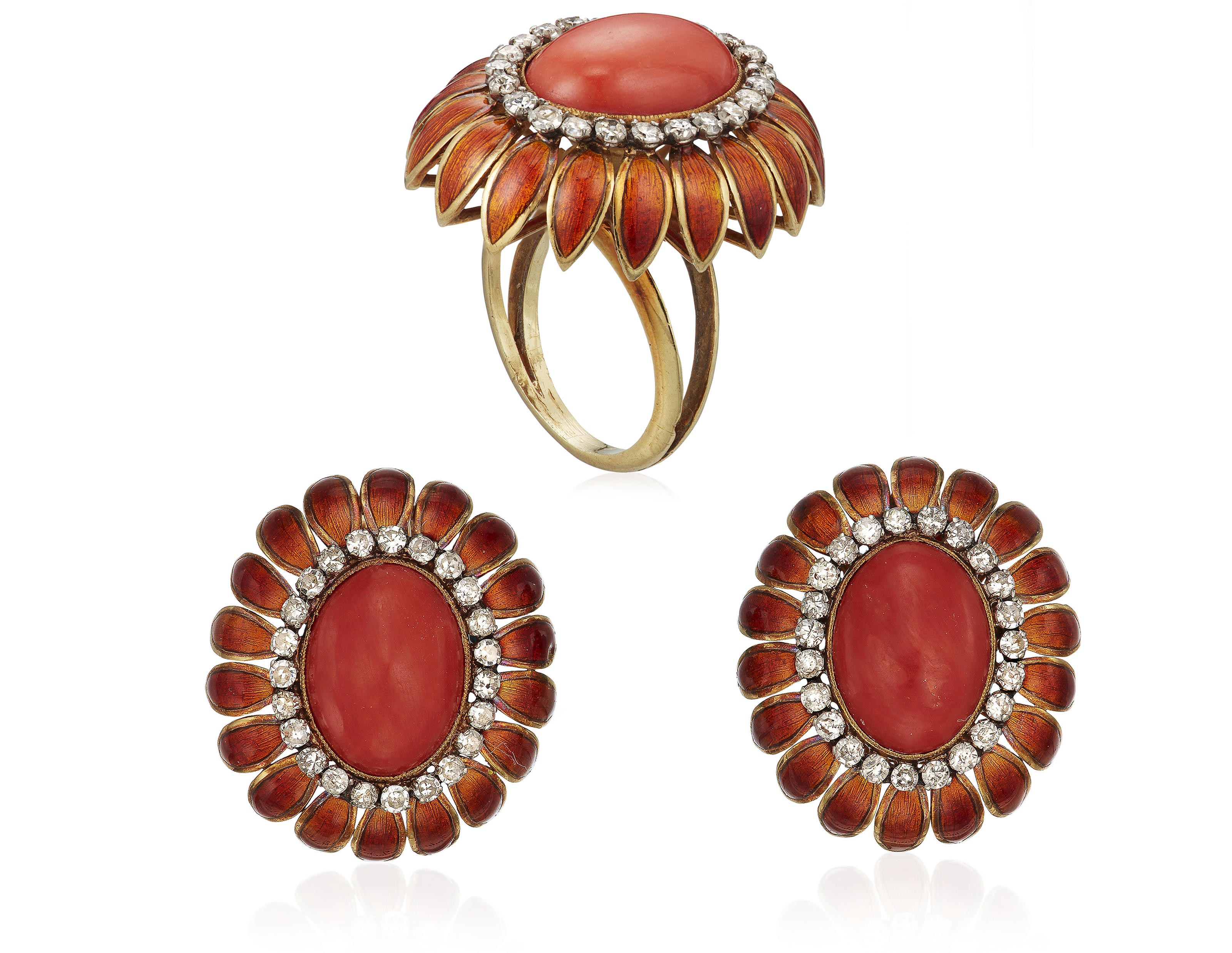 SET OF CORAL, DIAMOND AND ENAMEL JEWELRY, | Christie’s