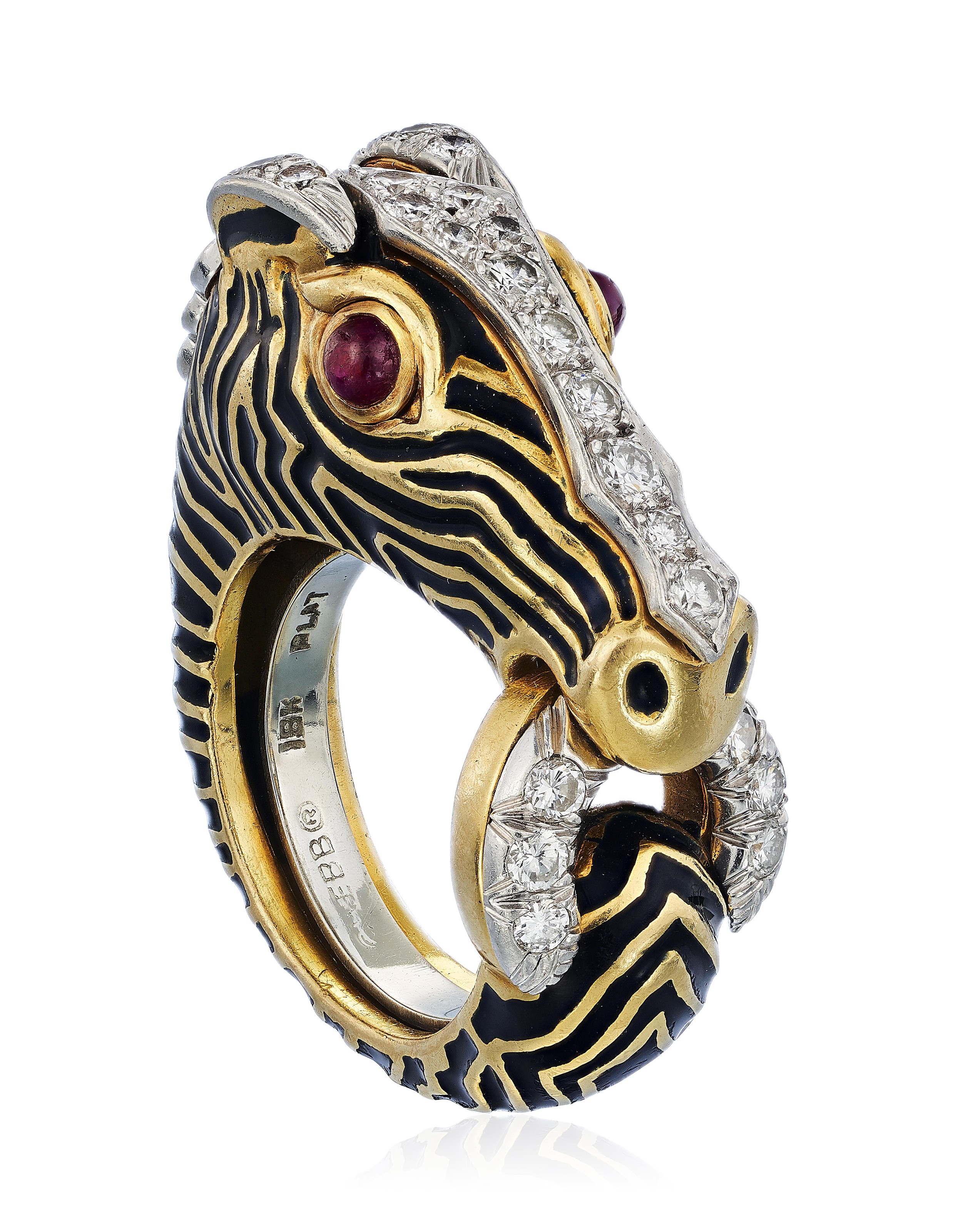 DAVID WEBB DIAMOND, RUBY AND ENAMEL ZEBRA RING, | Christie’s