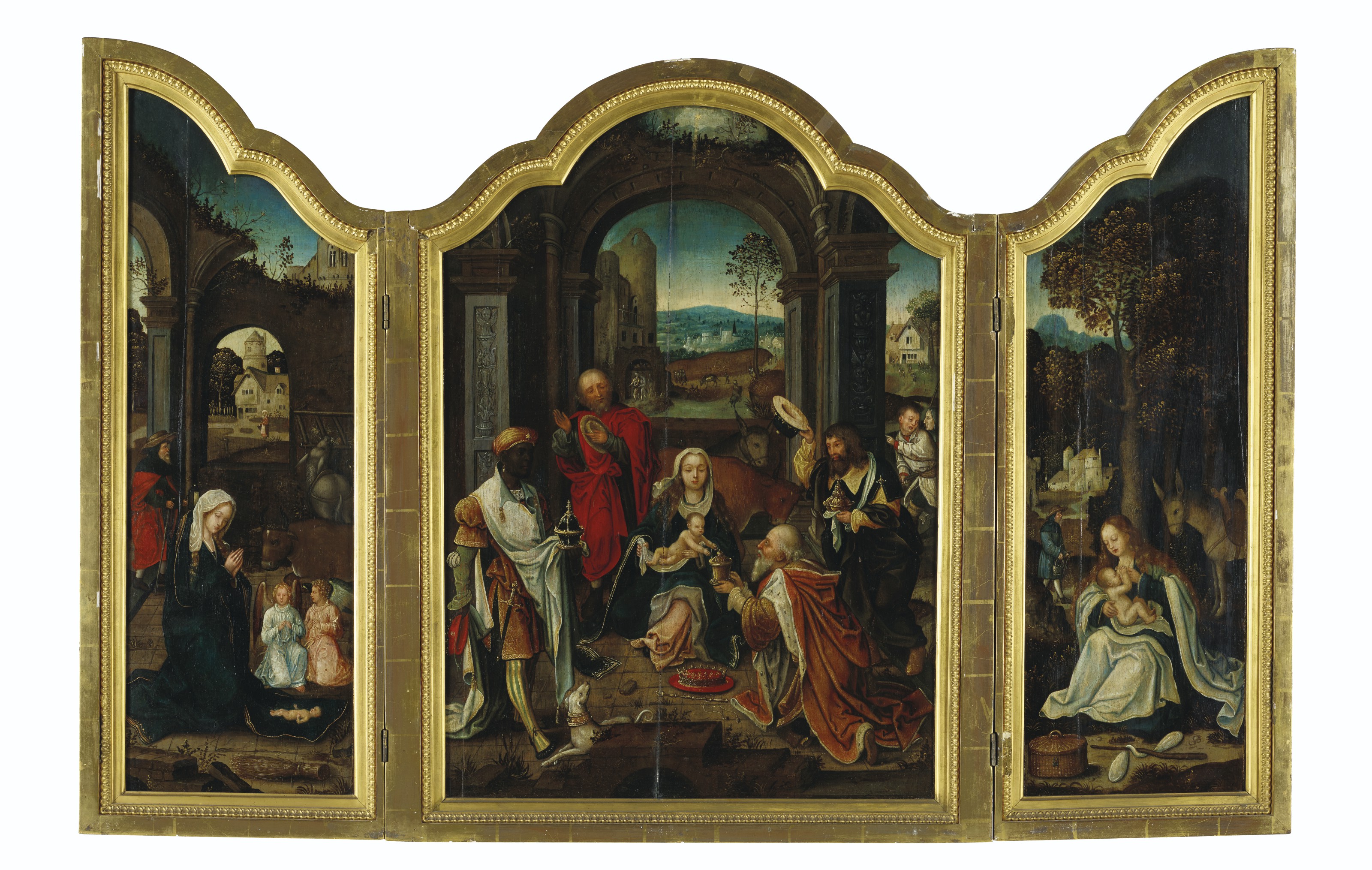 Circle of Jan de Beer (Antwerp c. 1475-1528 or earlier) , A triptych: the central panel: The ...