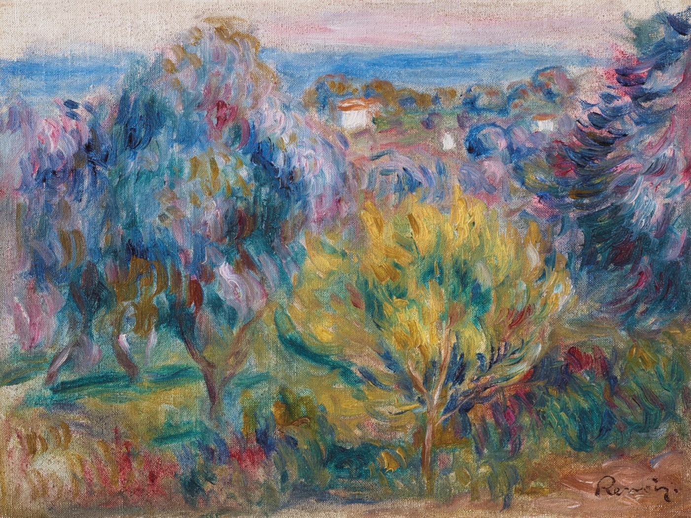 Pierre-Auguste Renoir (1841-1919), Paysage, arbre jaune au premier plan ...