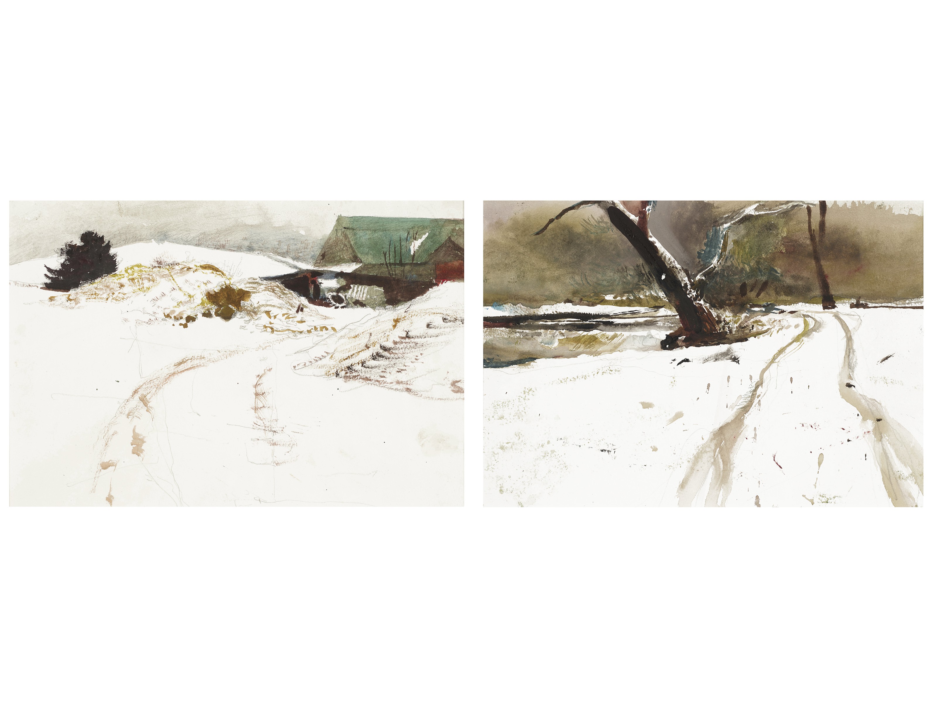 Andrew Wyeth (1917-2009), Mulch at Kuerners and Lower Falls in Snow: A ...