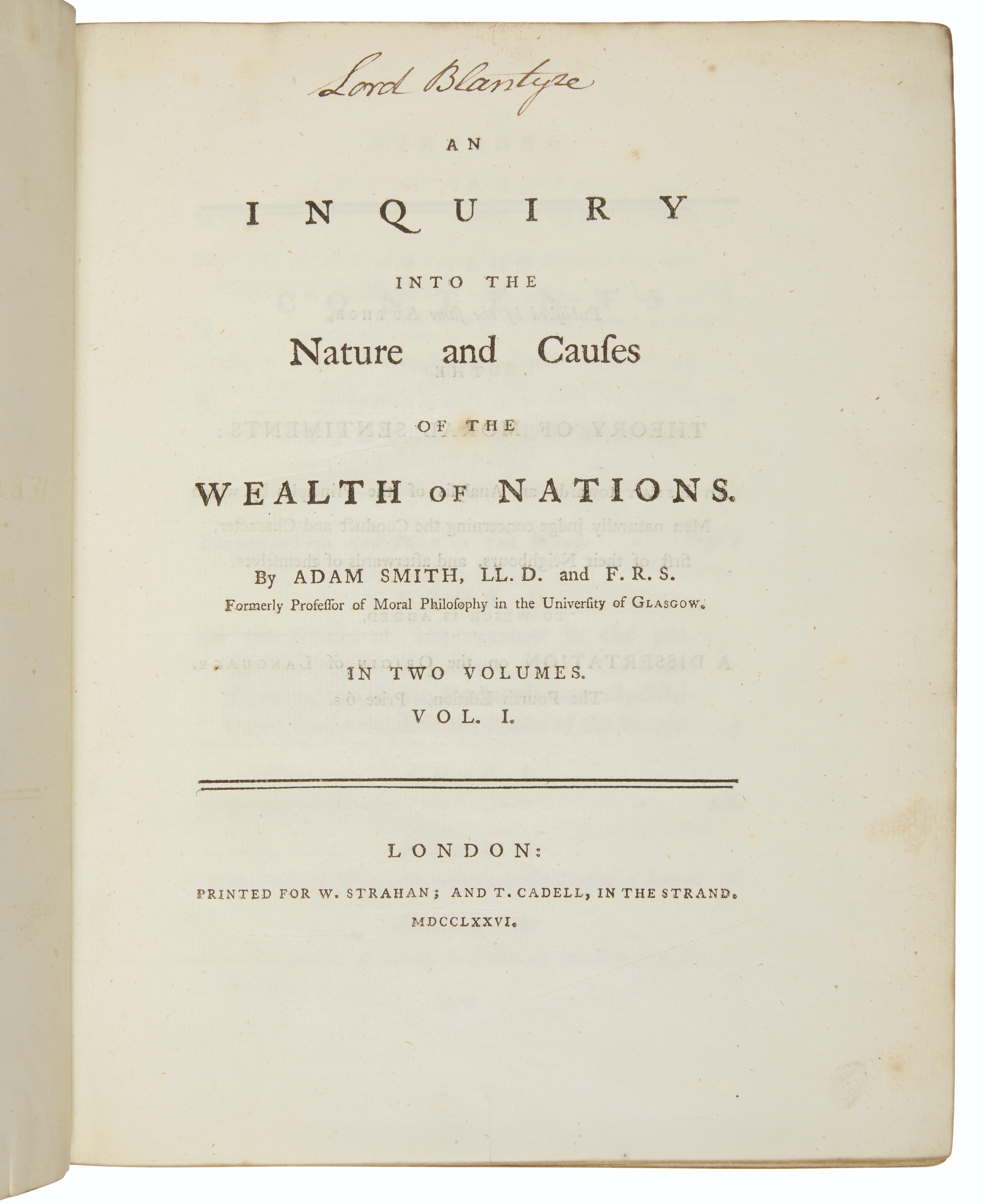 First edition, Wealth of Nations , ADAM SMITH, 1776 | Christie's