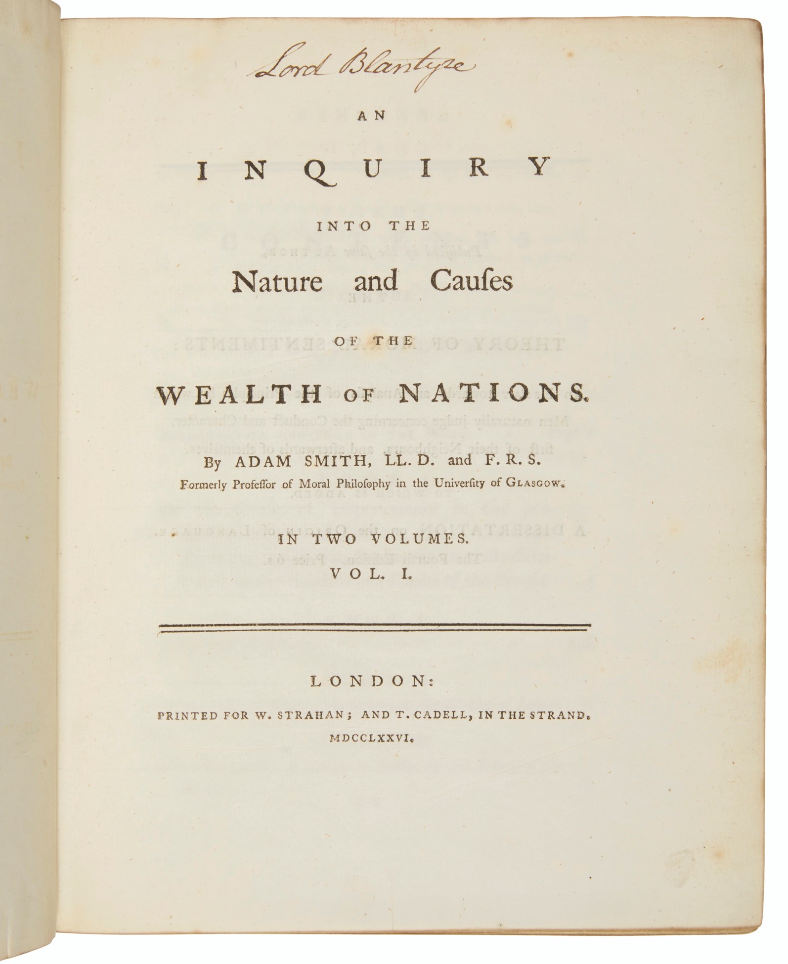 First edition, Wealth of Nations, Adam Smith, 1776 | Christie's