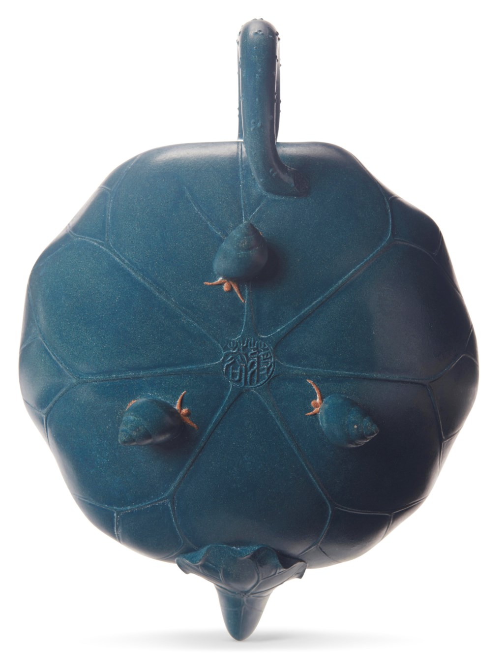 A BLUE LOTUS LEAF-FORM YIXING TEAPOT AND COVER, 'GREEN LOTUS FROG ...