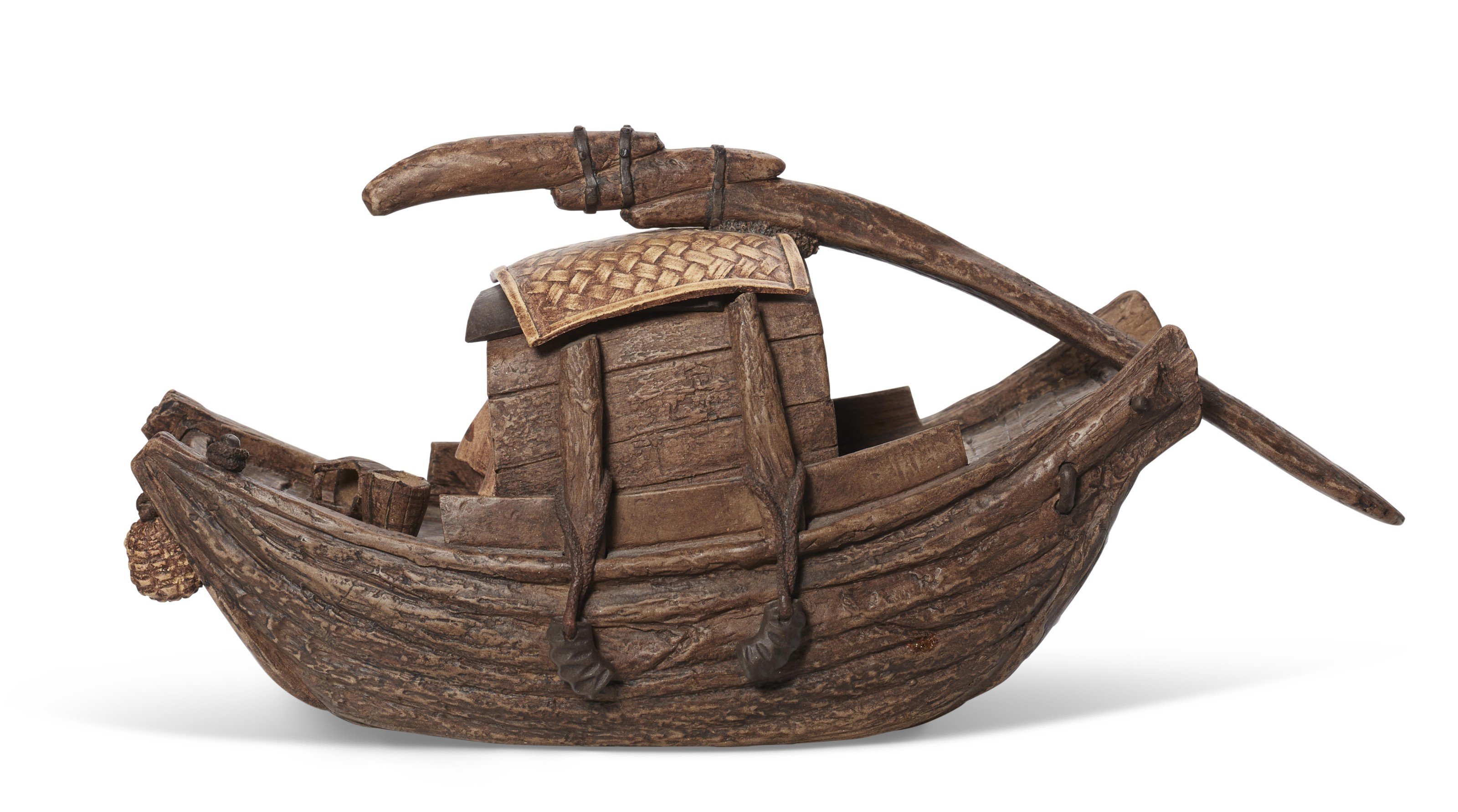 A BOAT-FORM YIXING TEAPOT AND COVER, 'CANAL BOAT', ZHOU DINGFANG (B ...