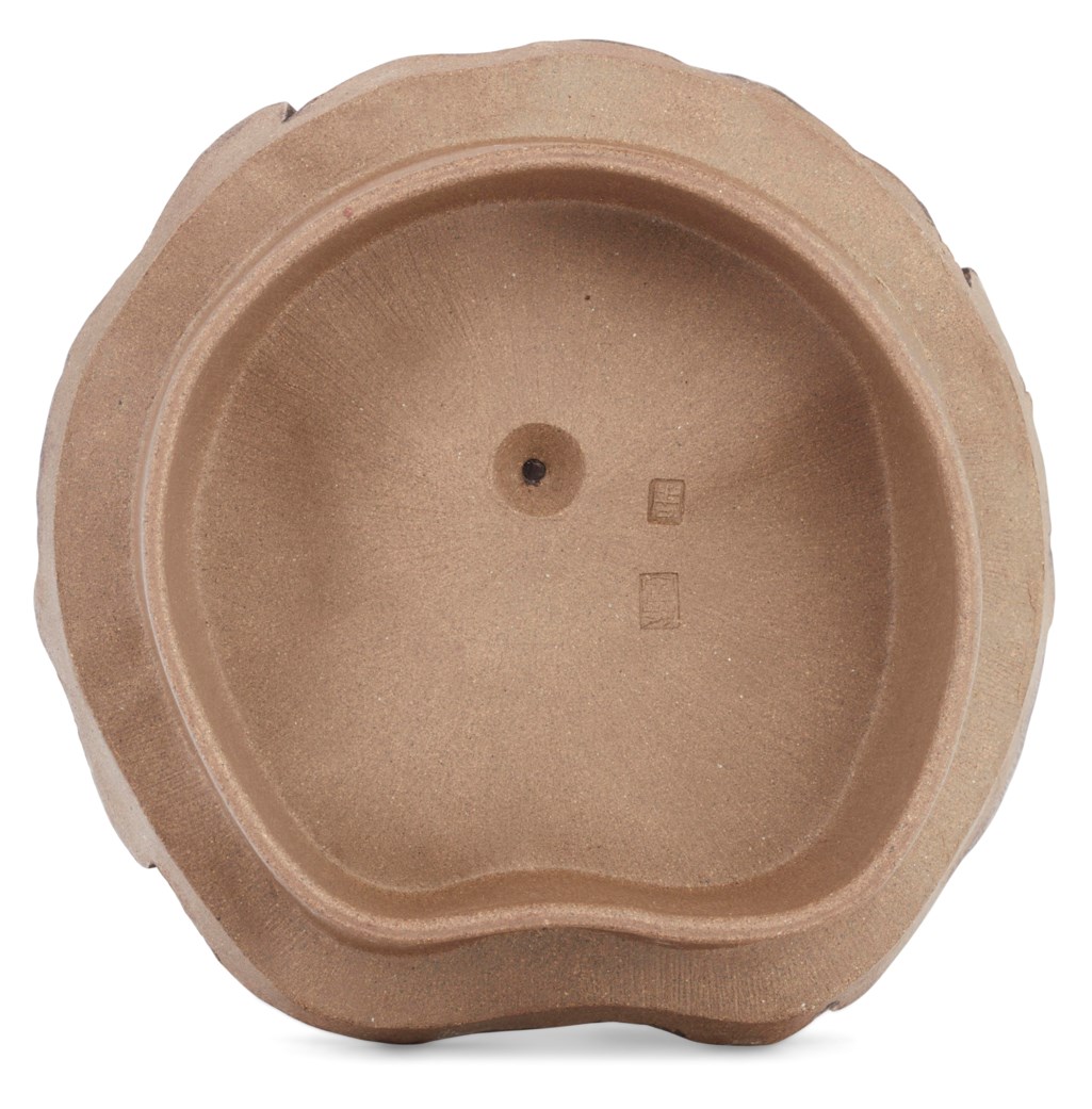 A LARGE COMPRESSED SACK-FORM YIXING TEAPOT AND COVER, 'LARGE BUNDLE ...