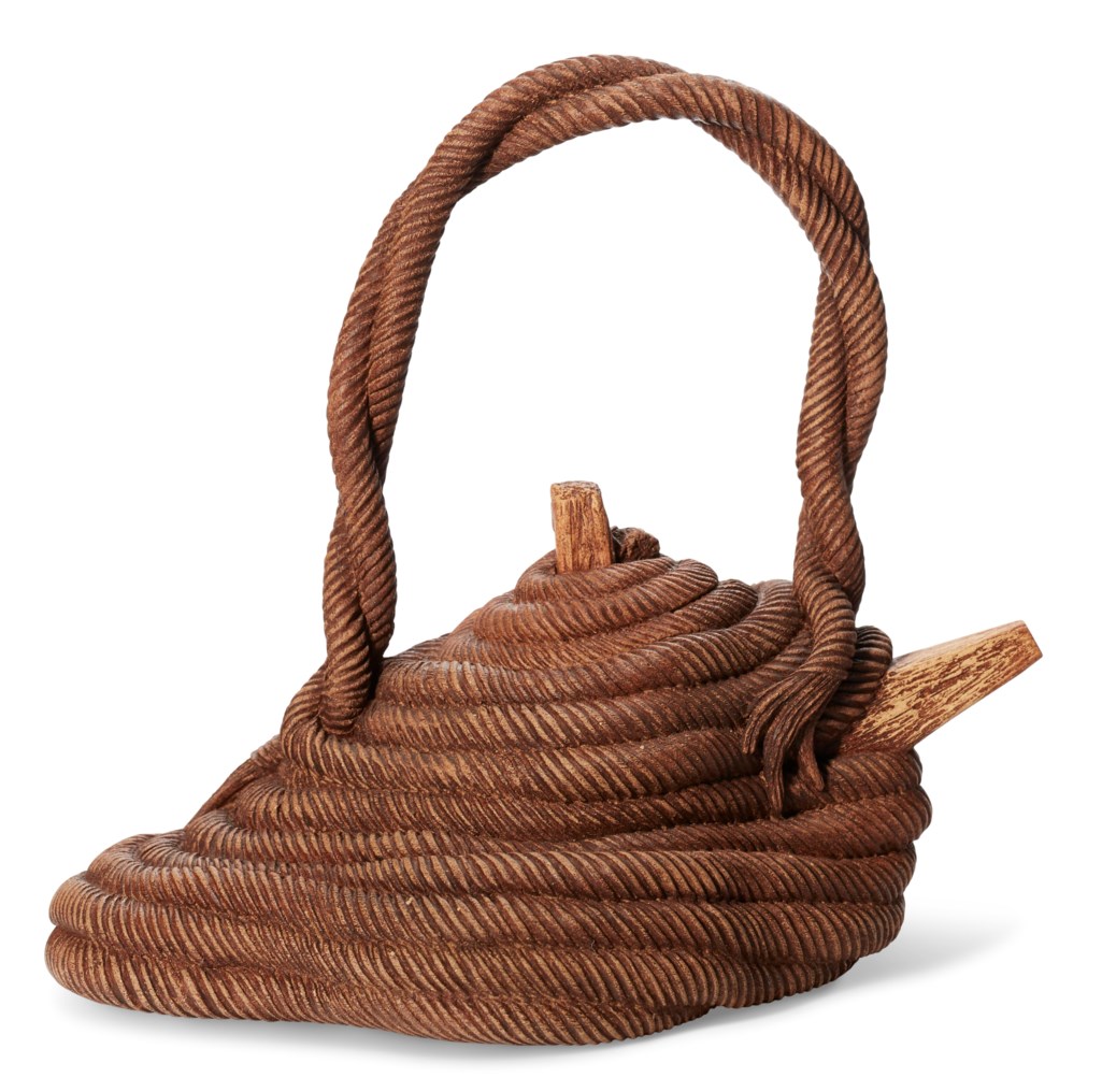 A YIXING COILED ROPE-FORM TEAPOT AND COVER, 'DECEPTION', ZHOU DINGFANG ...