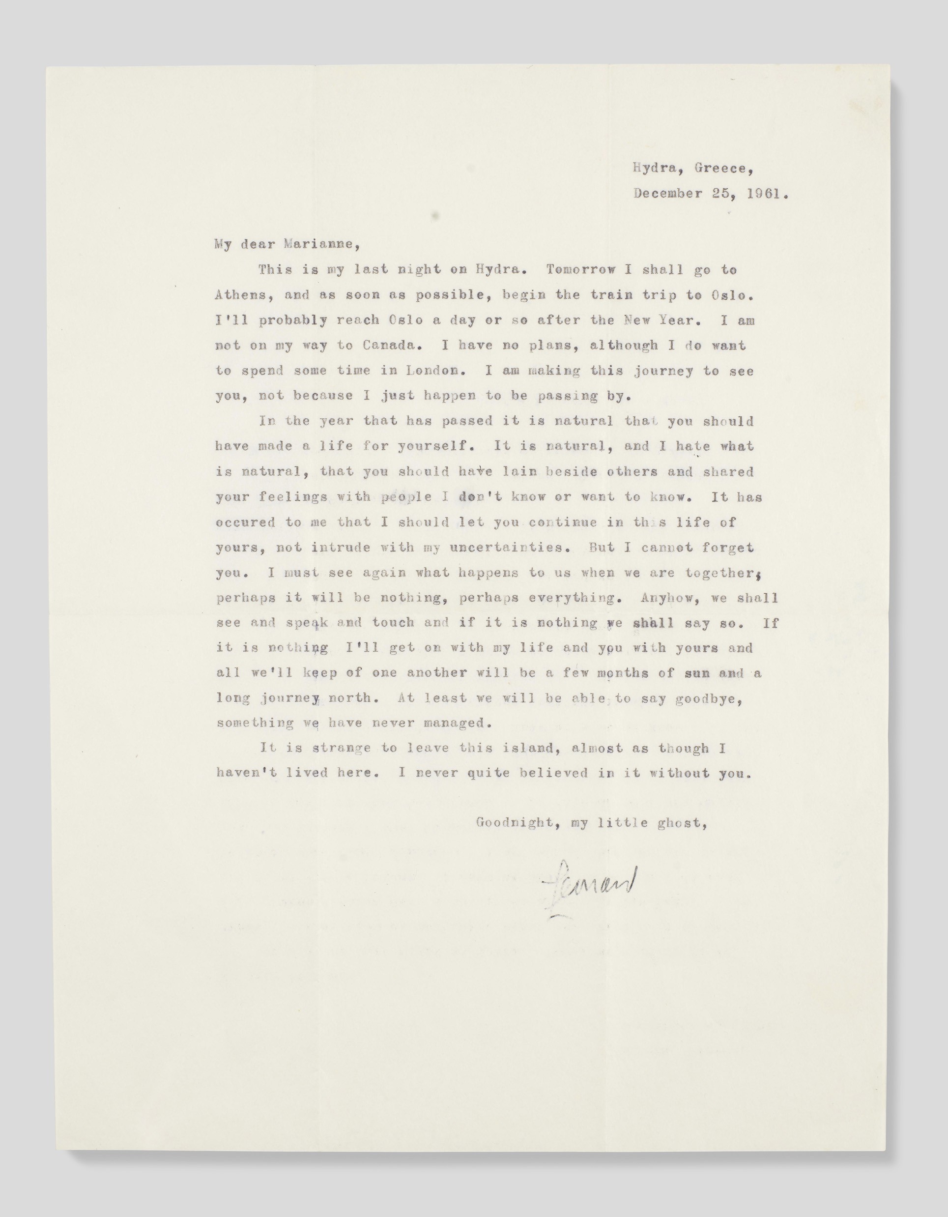 "I cannot forget you", Hydra, 25 December 1961 | Christie’s