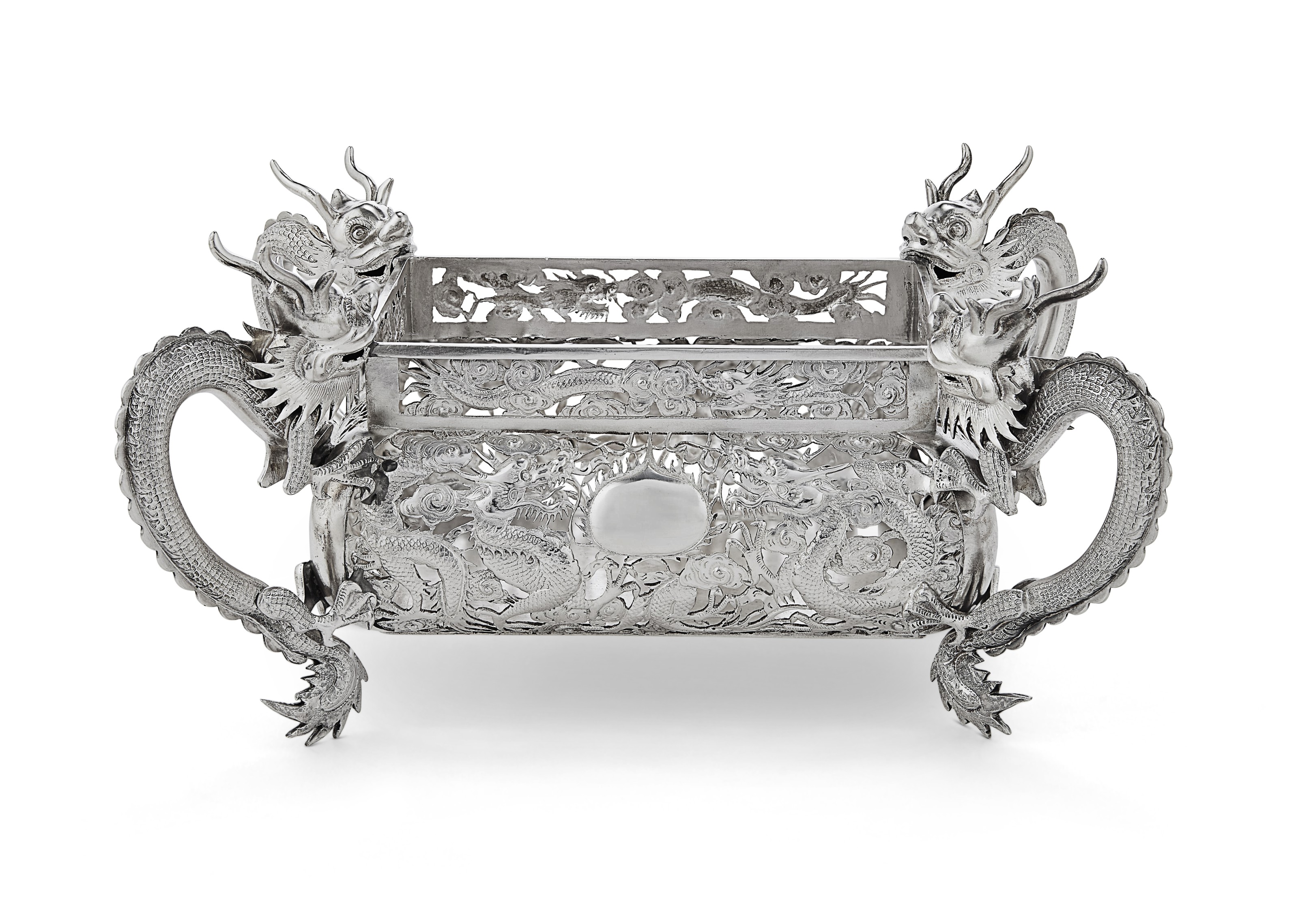 A CHINESE EXPORT SILVER FOUR-HANDLED BASKET, MARK OF SHENG JI, SHANGHAI ...