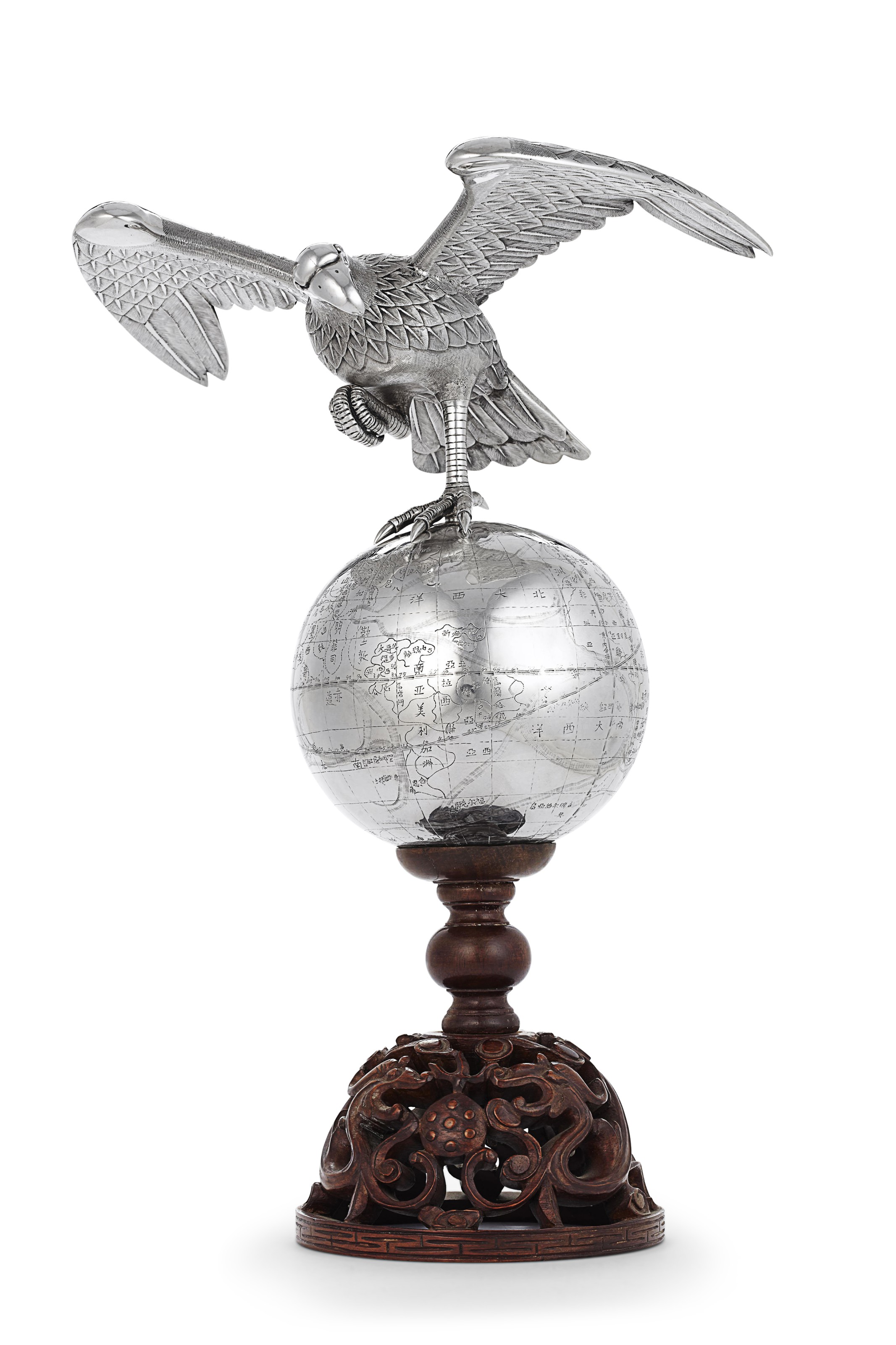 A CHINESE EXPORT SILVER PRESENTATION GLOBE, ATTRIBUTED TO FENG XIANG YU ...