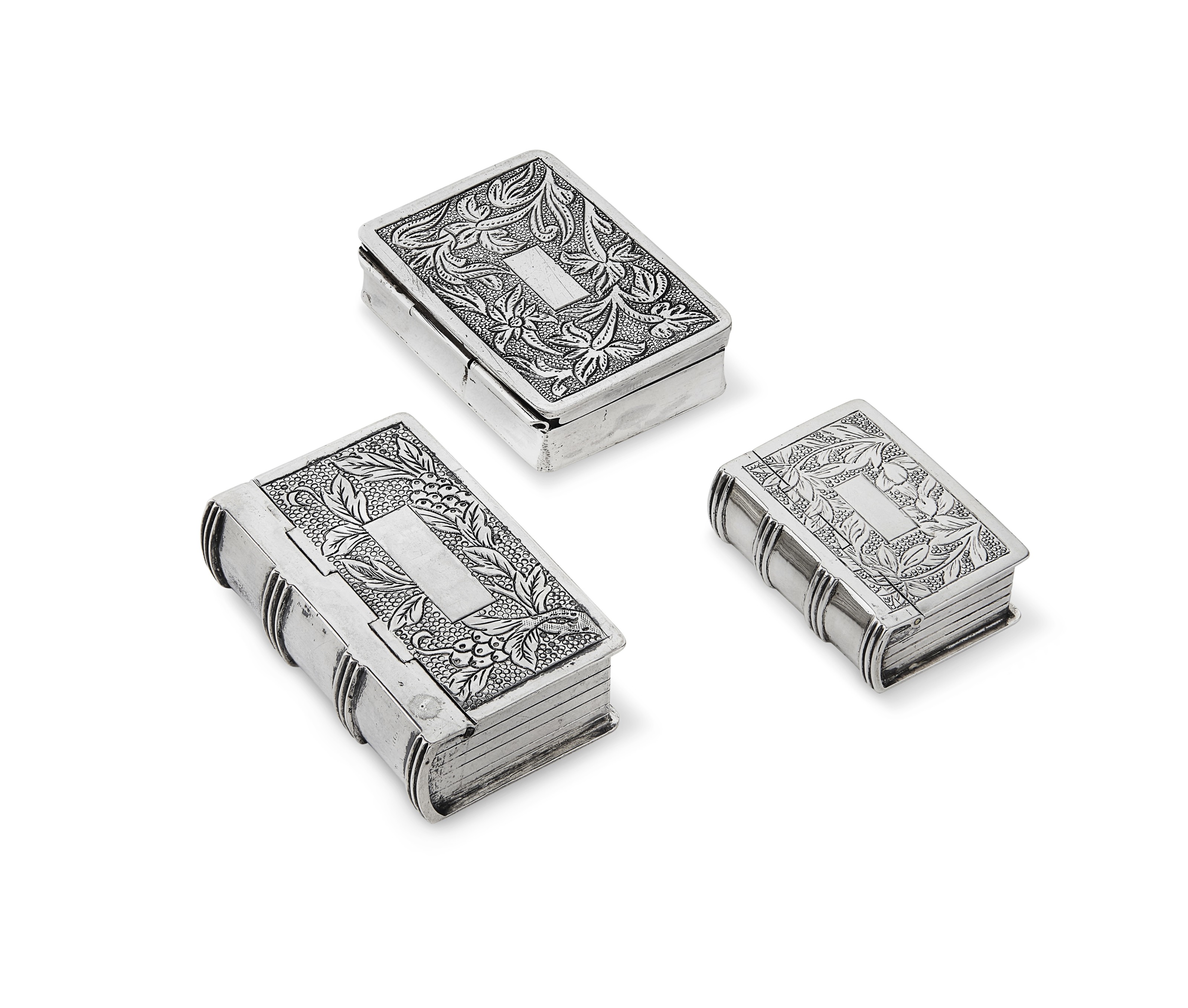 THREE CHINESE EXPORT SILVER SNUFF BOXES, FIRST HALF 19TH CENTURY ...