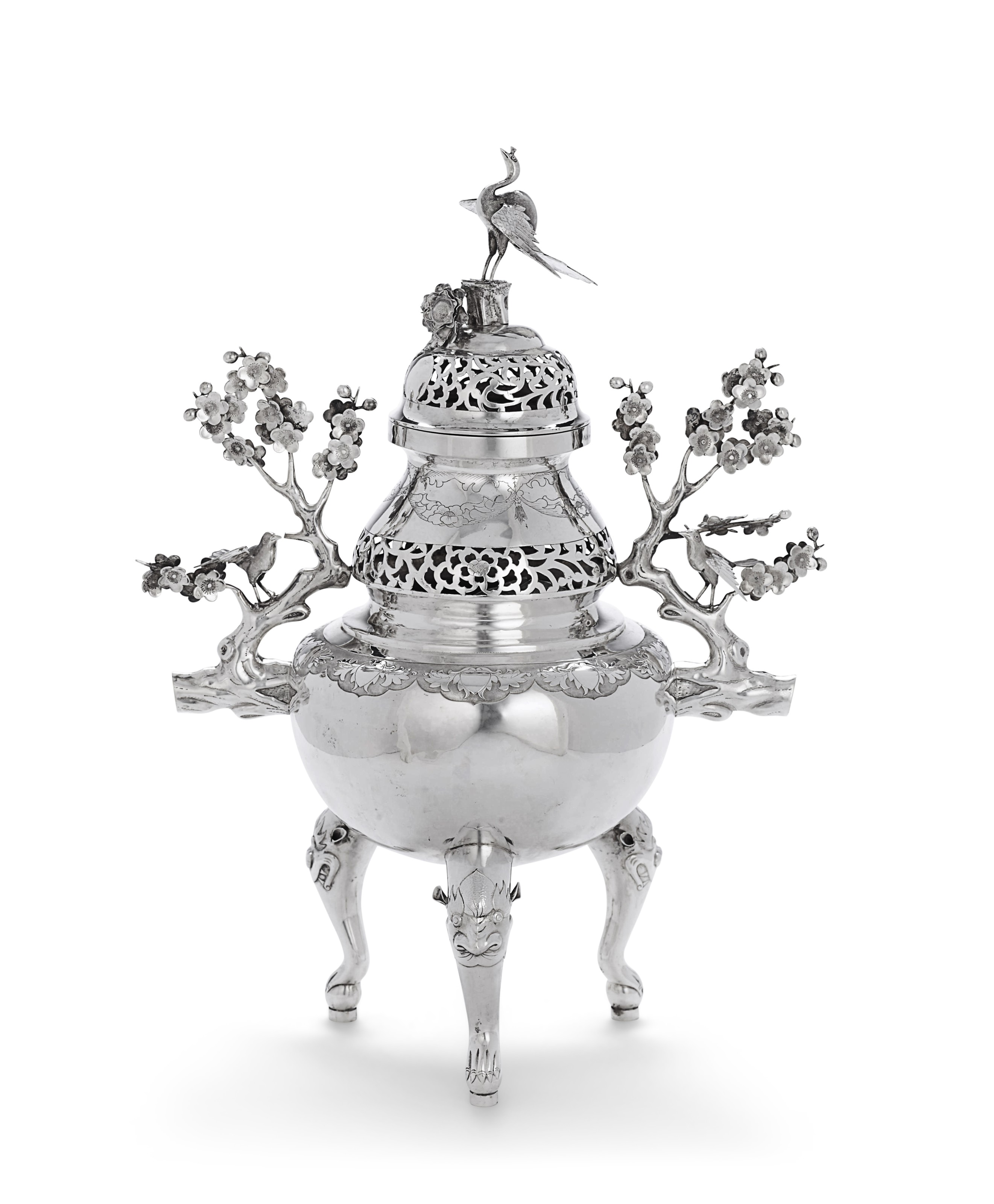 A CHINESE EXPORT SILVER CENSER, MARK OF DE CAI, EARLY 20TH CENTURY ...