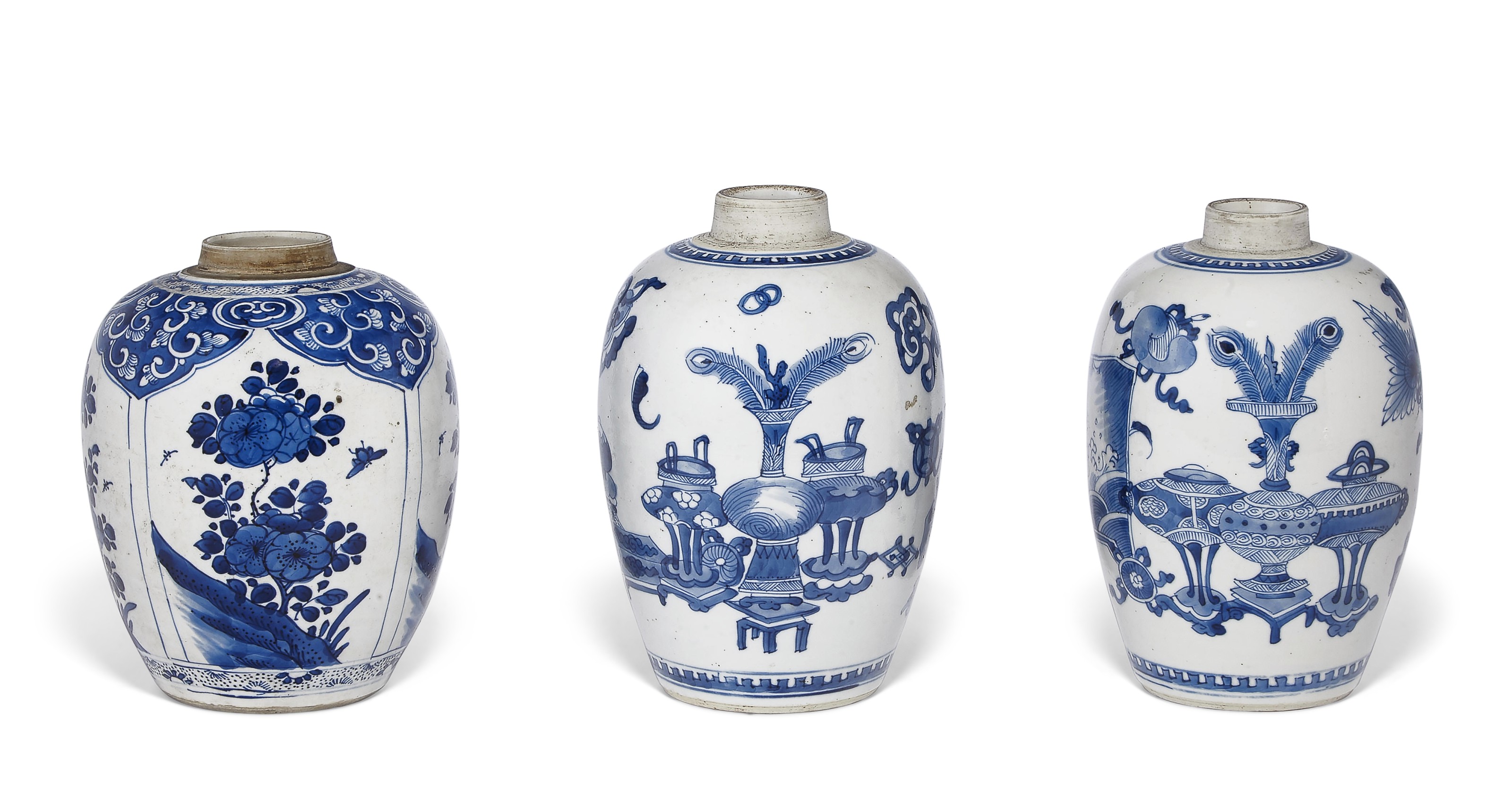 THREE BLUE AND WHITE OVOID JARS, KANGXI PERIOD (1662-1722) | Christie’s