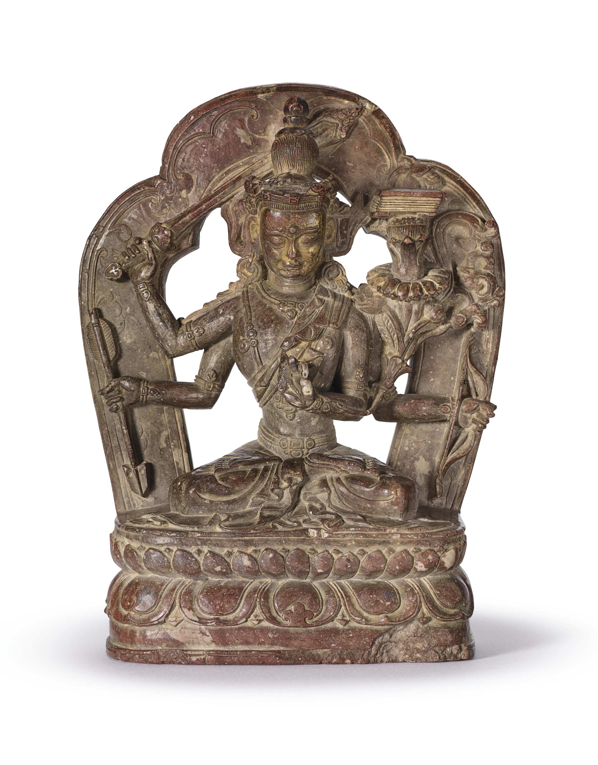 A RARE CARVED STONE FIGURE OF NAMASANGITI MANJUSHRI, TIBET, 14TH-15TH ...