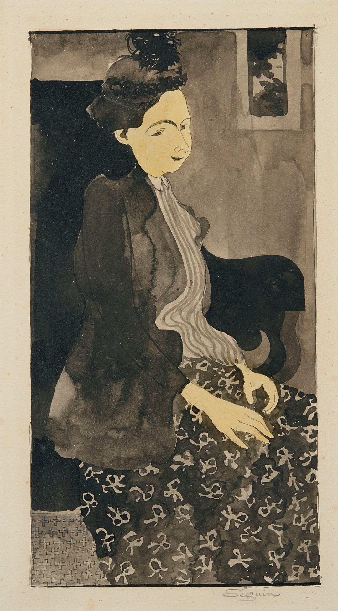 Armand Séguin (1869-1904), Femme assise avec un chapeau à plumes ...