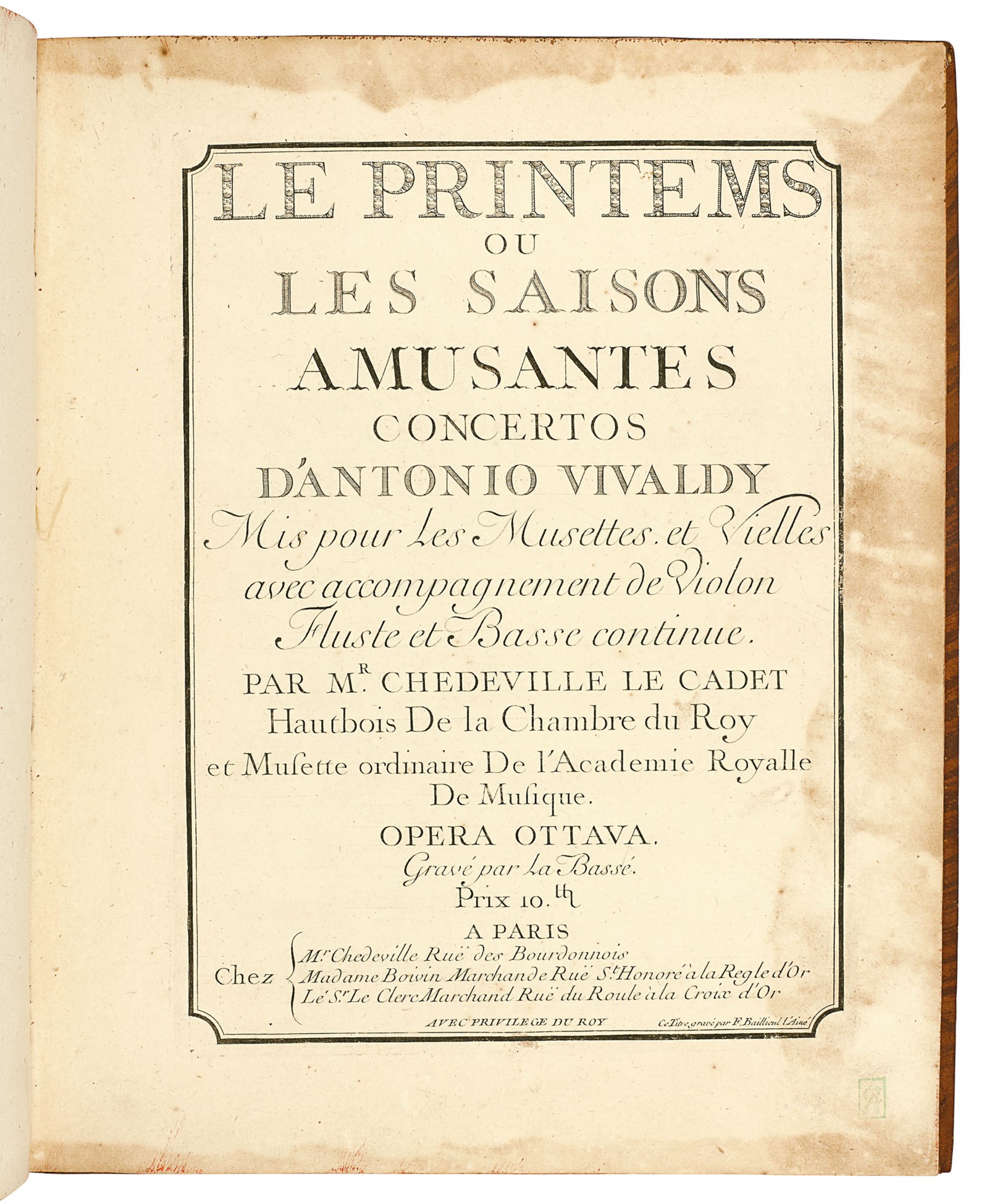 CHEDEVILLE, Nicolas (1705-1782), d'après Antonio VIVALDI (1678-1741 ...