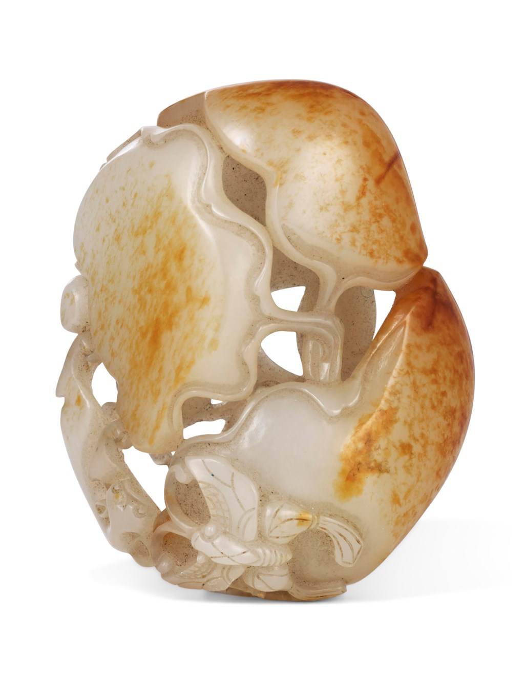 A GREYISH-WHITE AND RUSSET JADE RETICULATED PENDANT, 18TH-19TH CENTURY ...