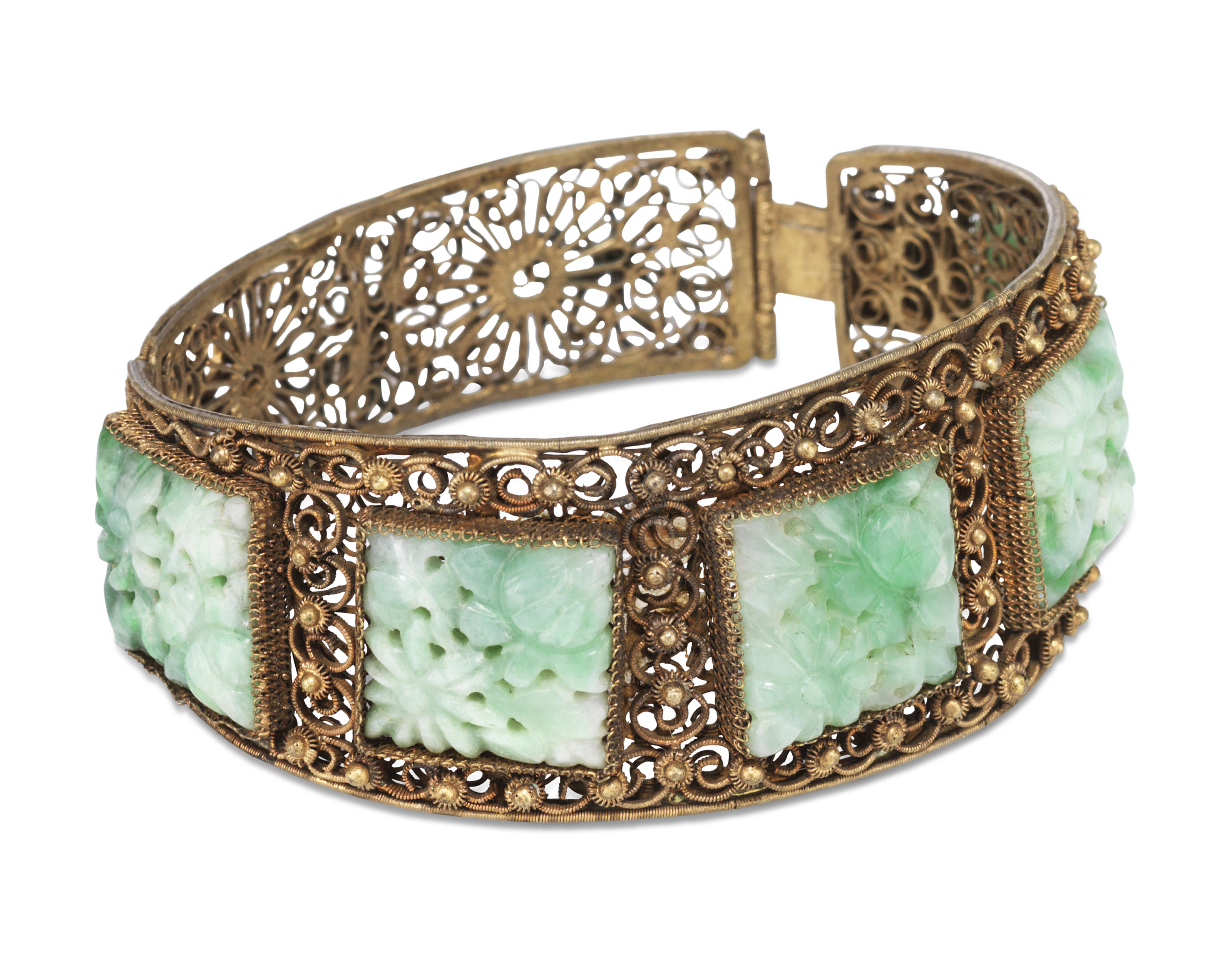 A SILVER-GILT FILIGREE AND JADEITE BANGLE, 19TH-20TH CENTURY | Christie’s