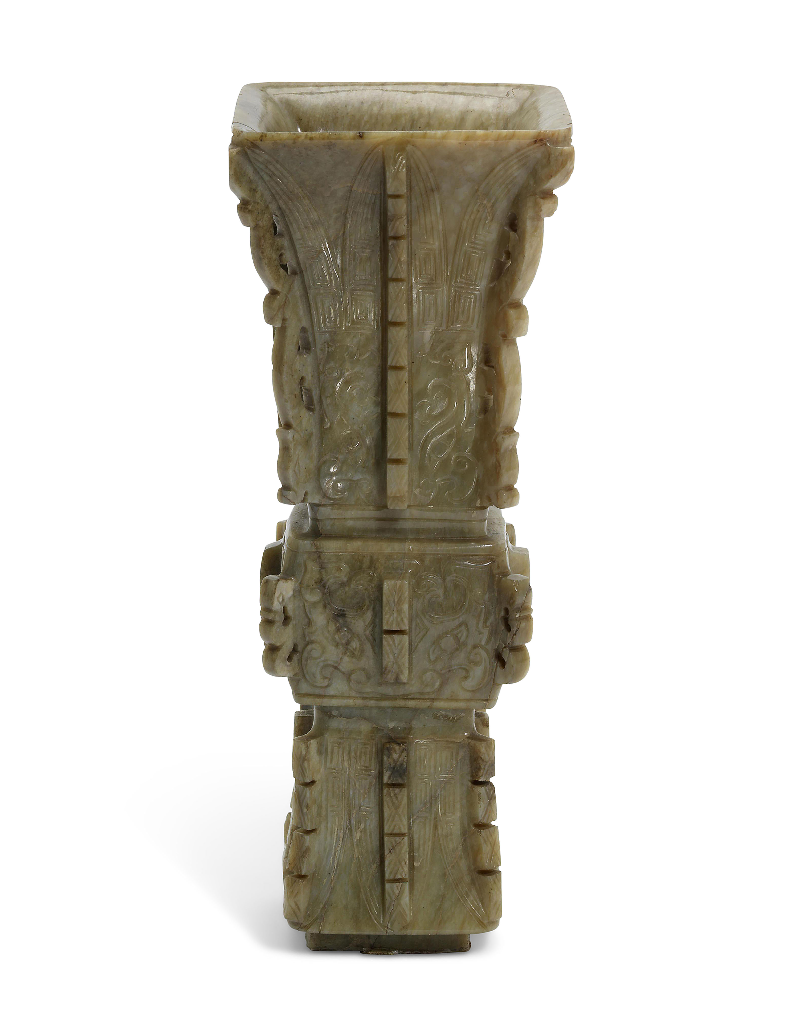 A GREYISH-GREEN JADE ARCHAISTIC VASE, GU, MING DYNASTY (1368-1644 ...