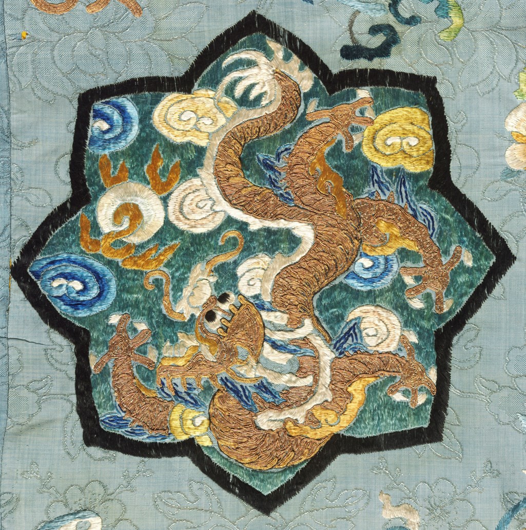 AN EMBROIDERED BLUE-GROUND SILK DAOIST PRIEST'S ROBE, 19TH CENTURY ...