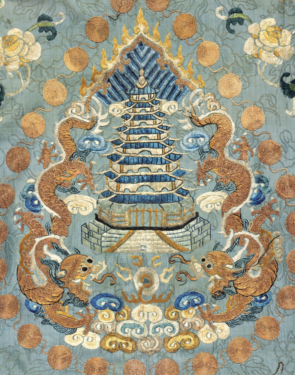 AN EMBROIDERED BLUE-GROUND SILK DAOIST PRIEST'S ROBE, 19TH CENTURY ...