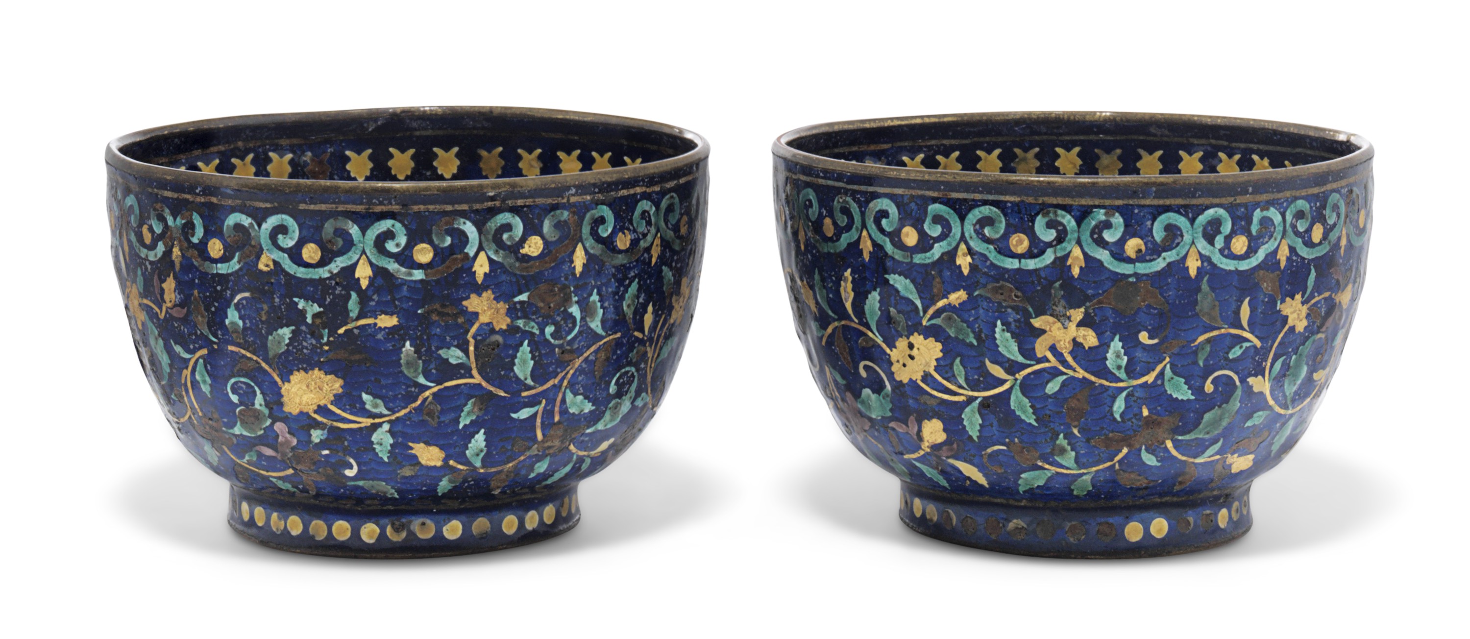 A PAIR OF BLUE-GROUND PAINTED ENAMEL CUPS, 19TH CENTURY | Christie’s