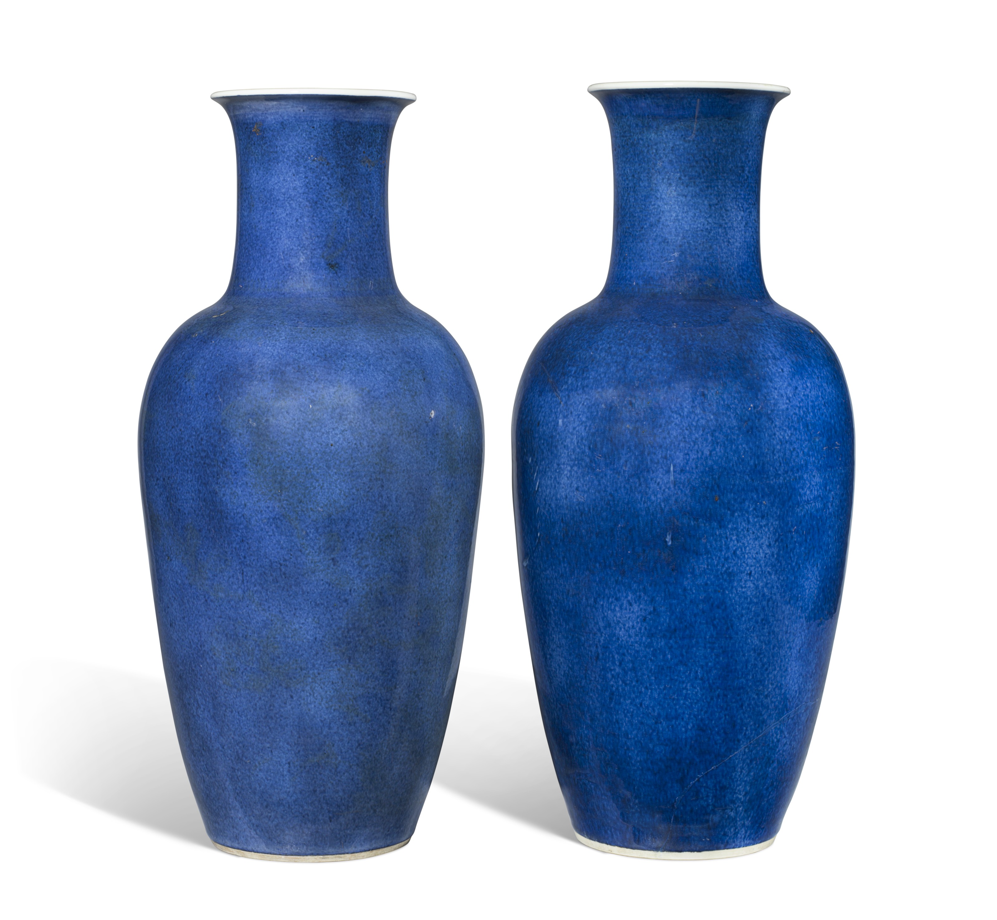 A PAIR OF LARGE POWDER-BLUE-GROUND GILT-DECORATEED BALUSTER VASES, 18TH ...