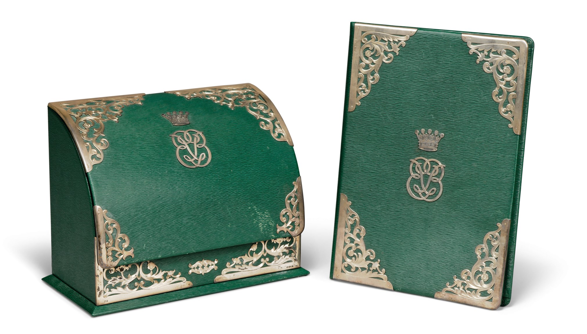 AN ELIZABETH II SILVER MOUNTED DESK SET, MARK OF ASPREY AND COMPANY ...