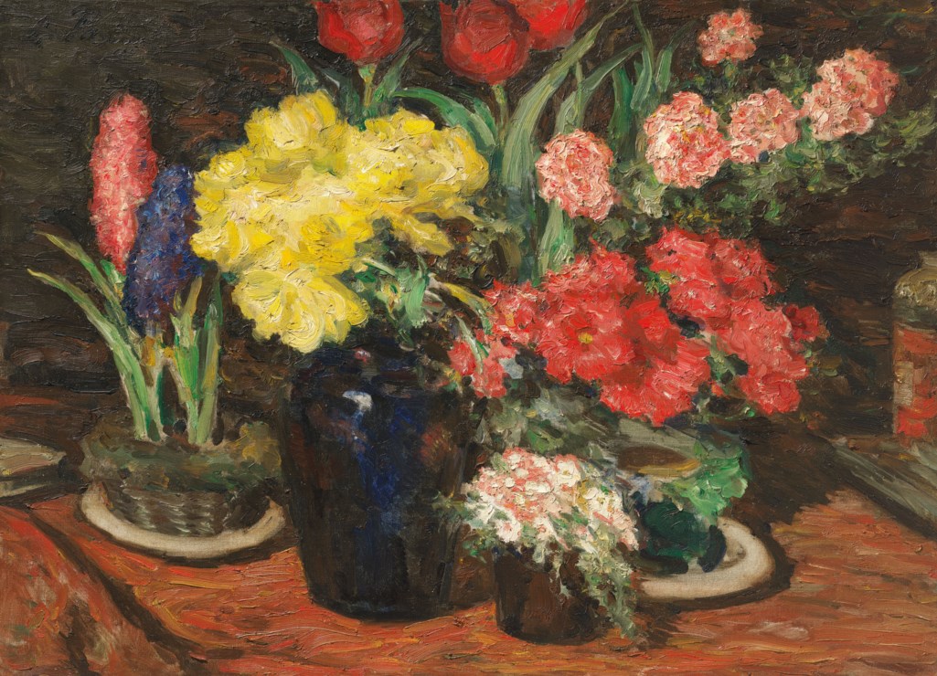 LEONID PASTERNAK (1862-1945), Still life with hyacinths, tulips ...