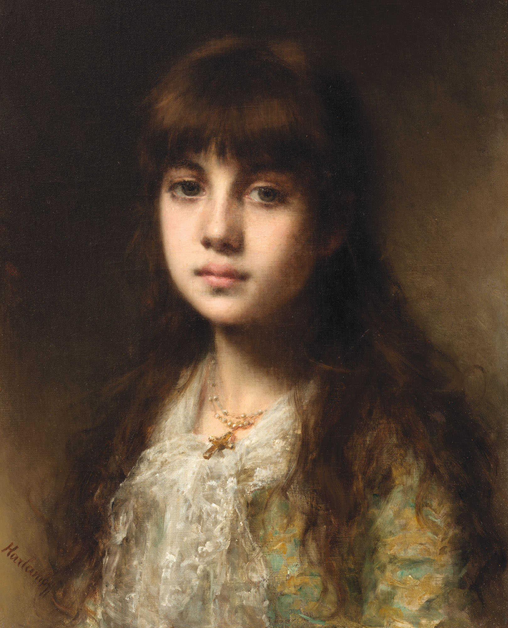 ALEKSEI HARLAMOFF (1840-1925), Girl with white laced kerchief | Christie’s