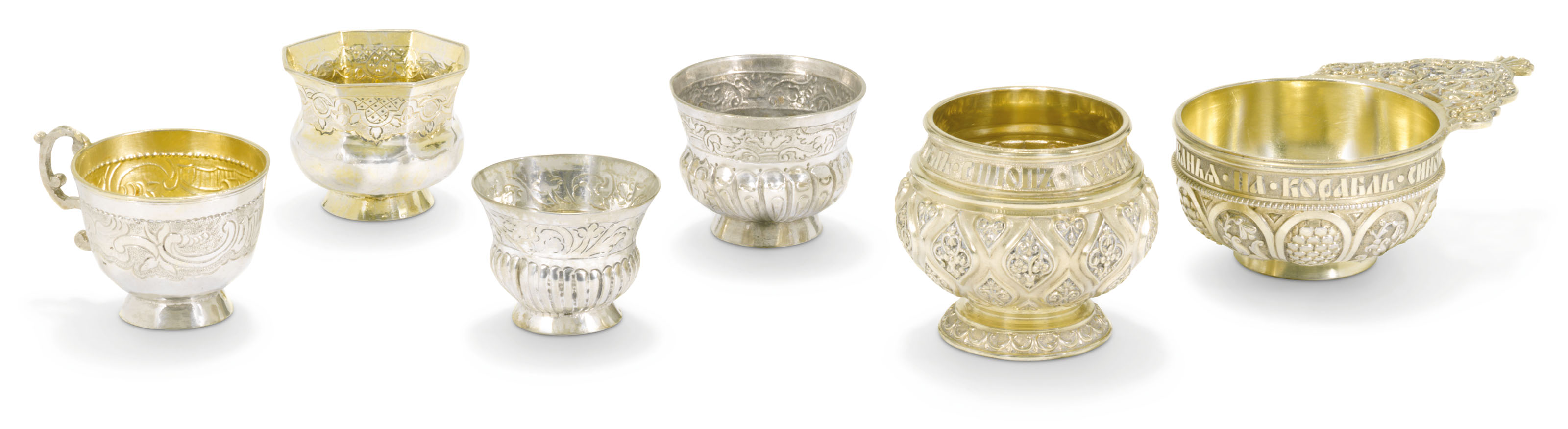 SIX PARCEL-GILT SILVER CHARKII, VARIOUS MAKERS, MOSCOW, 18TH / 19TH ...