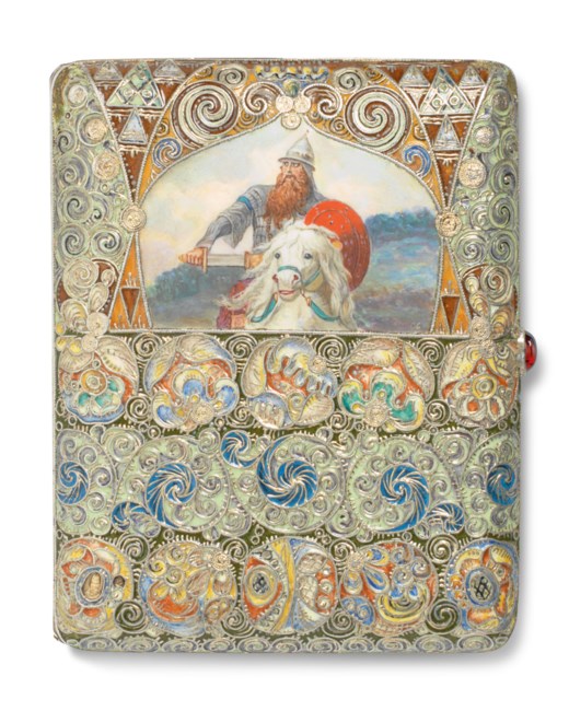 A GEM-SET SILVER-GILT CLOISONNÉ AND EN PLEIN ENAMEL CIGARETTE CASE, MAKER'S MARK CYRILLIC 'SS ...