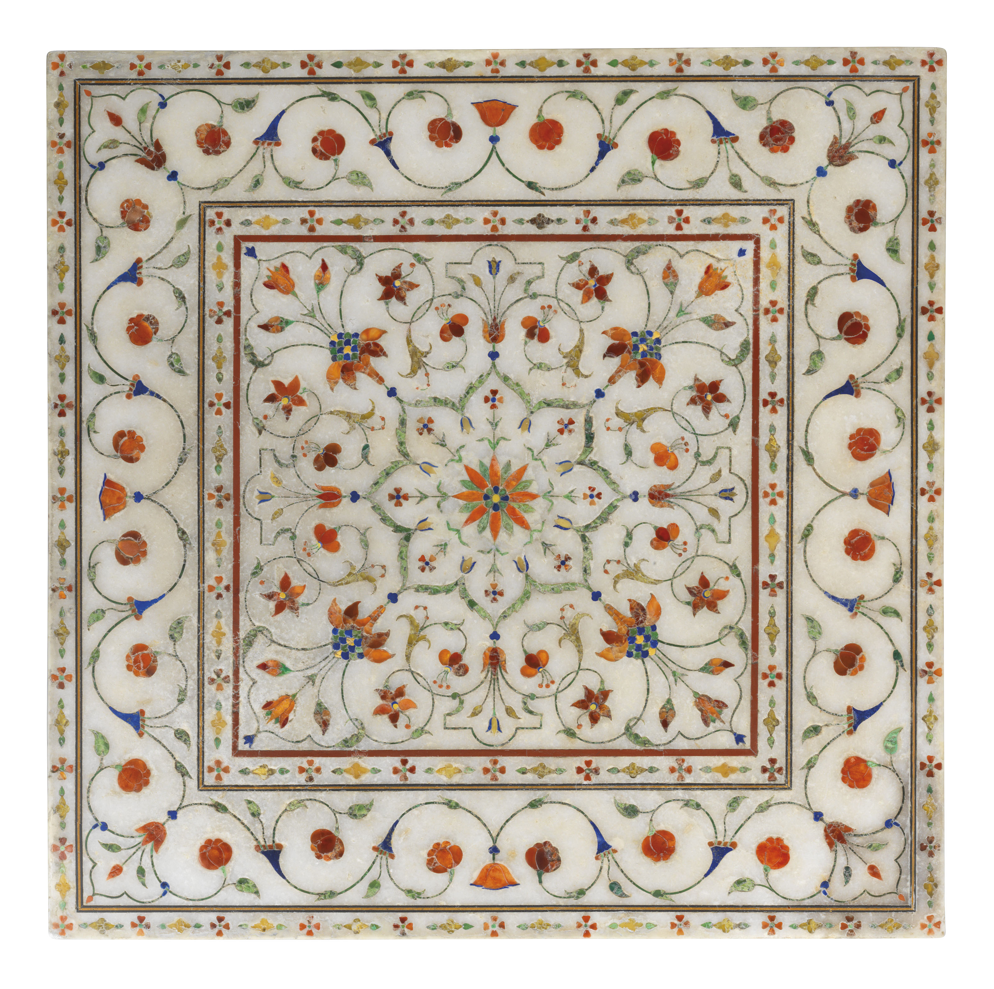 A MUGHAL PIETRA DURA INLAID MARBLE FOOTREST