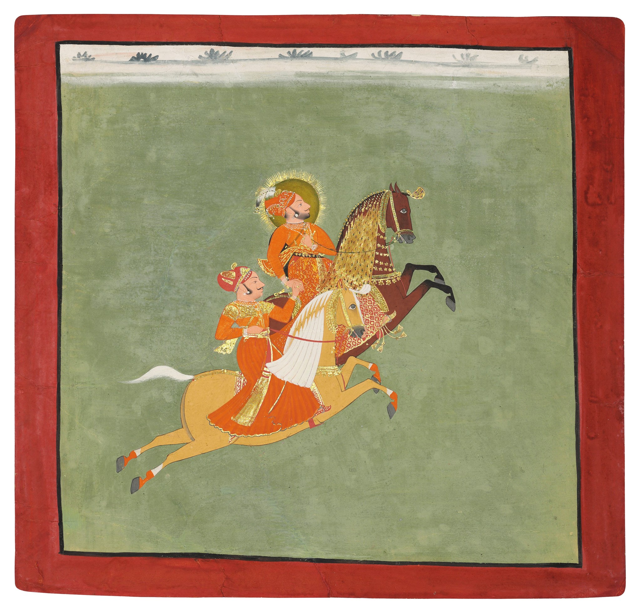MAHARANA ARI SINGH OF MEWAR (R. 1762-72) RIDING WITH A COMPANION