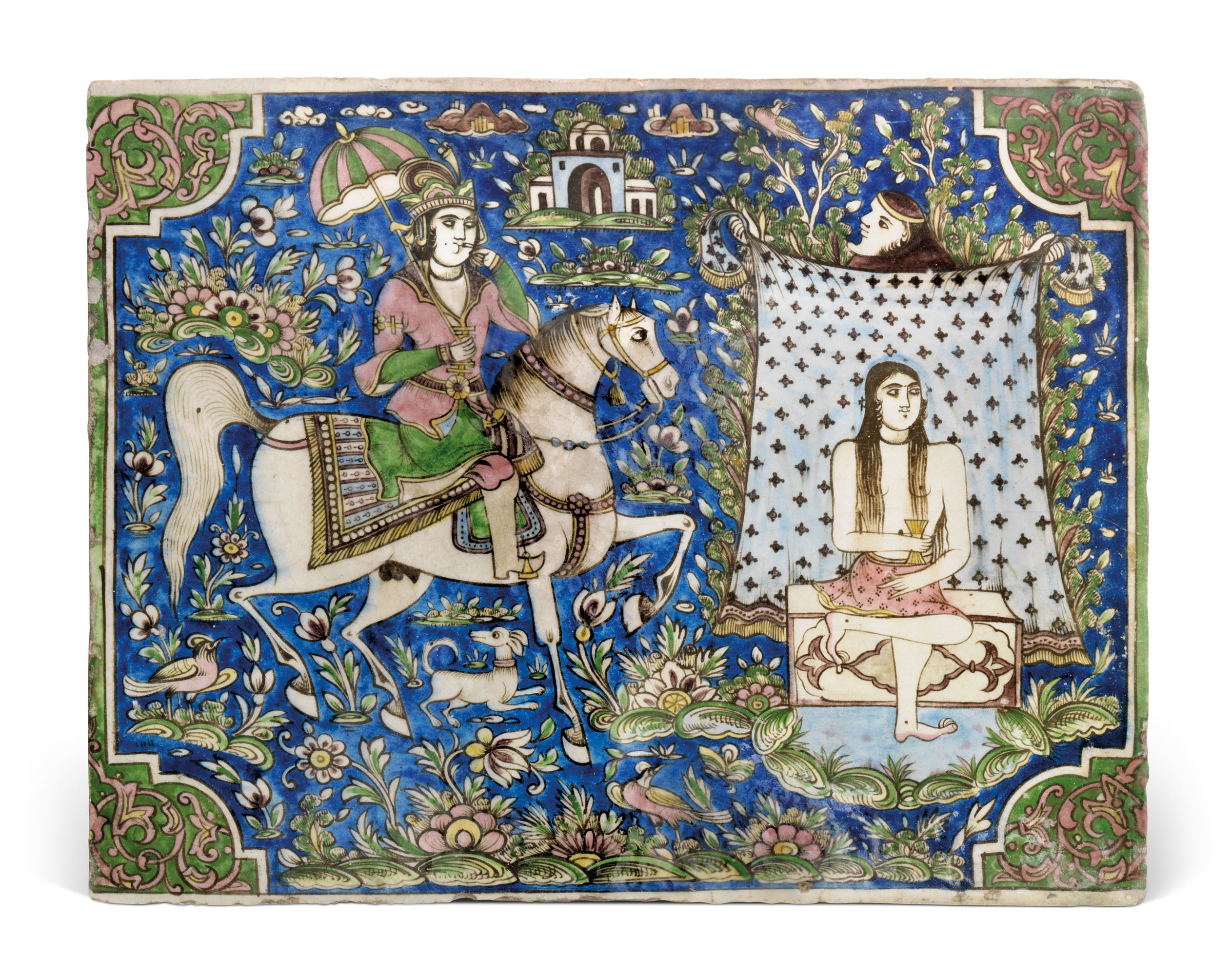 A LARGE QAJAR POTTERY TILE , IRAN, 19TH CENTURY | Christie's