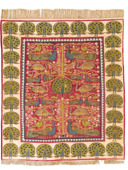 AN UNUSUAL PICTORIAL INDIAN DHURRIE, NORTH INDIA, LATE 19TH CENTURY ...