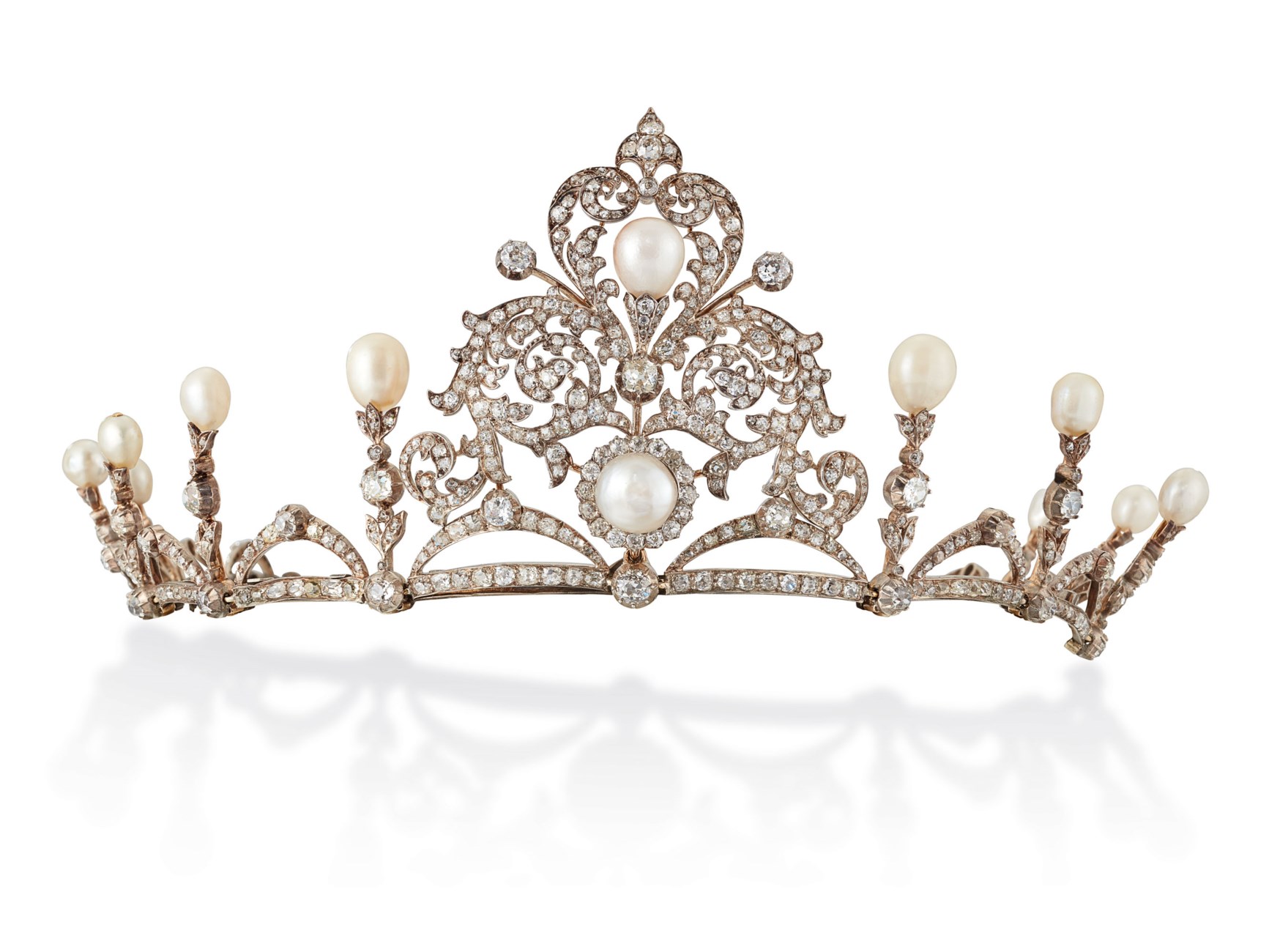 LATE 19TH CENTURY NATURAL PEARL AND DIAMOND TIARA / NECKLACE | Christie's