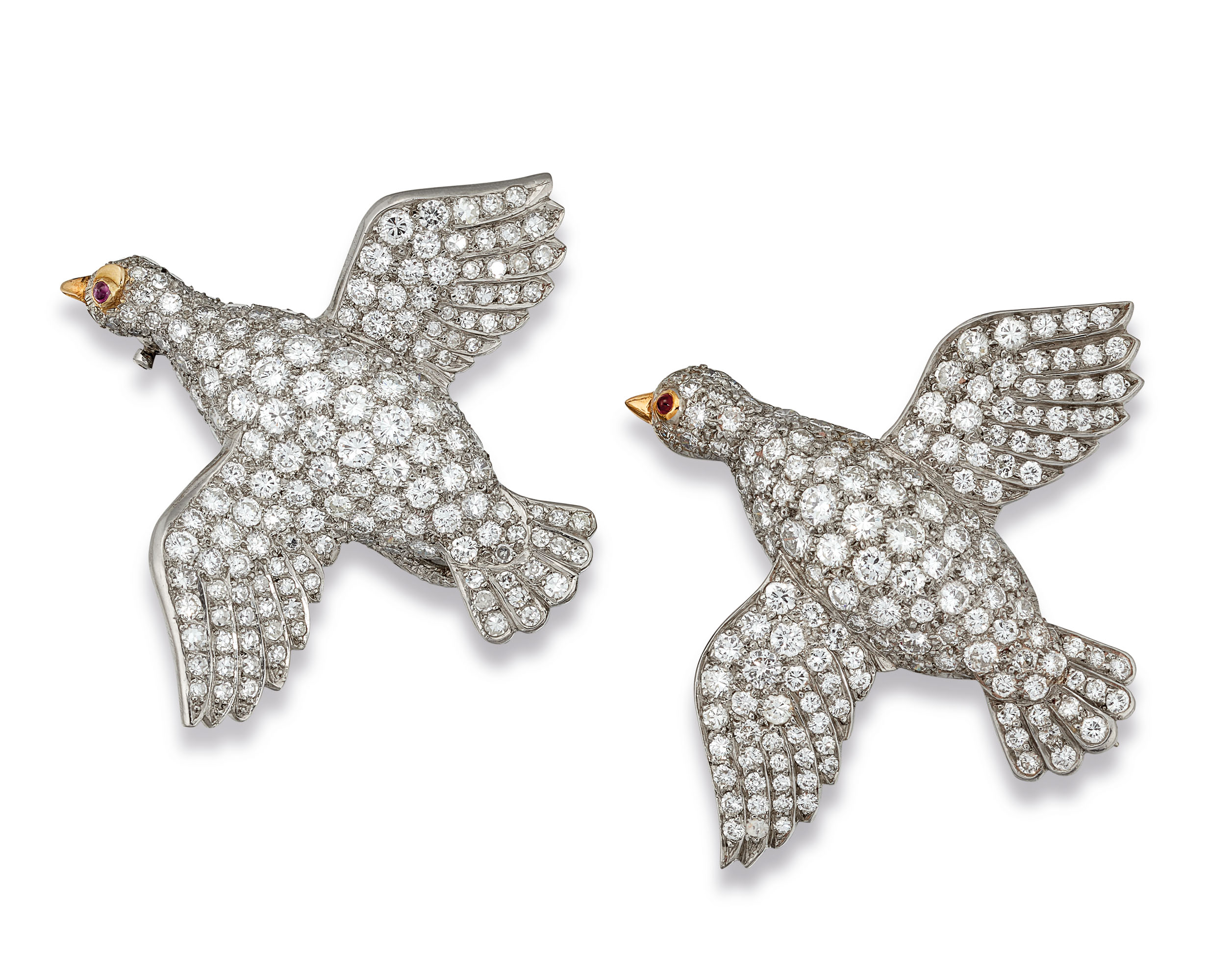 DIAMOND AND RUBY DOVE BROOCHES, RETAILED BY CARTIER, | Christie’s