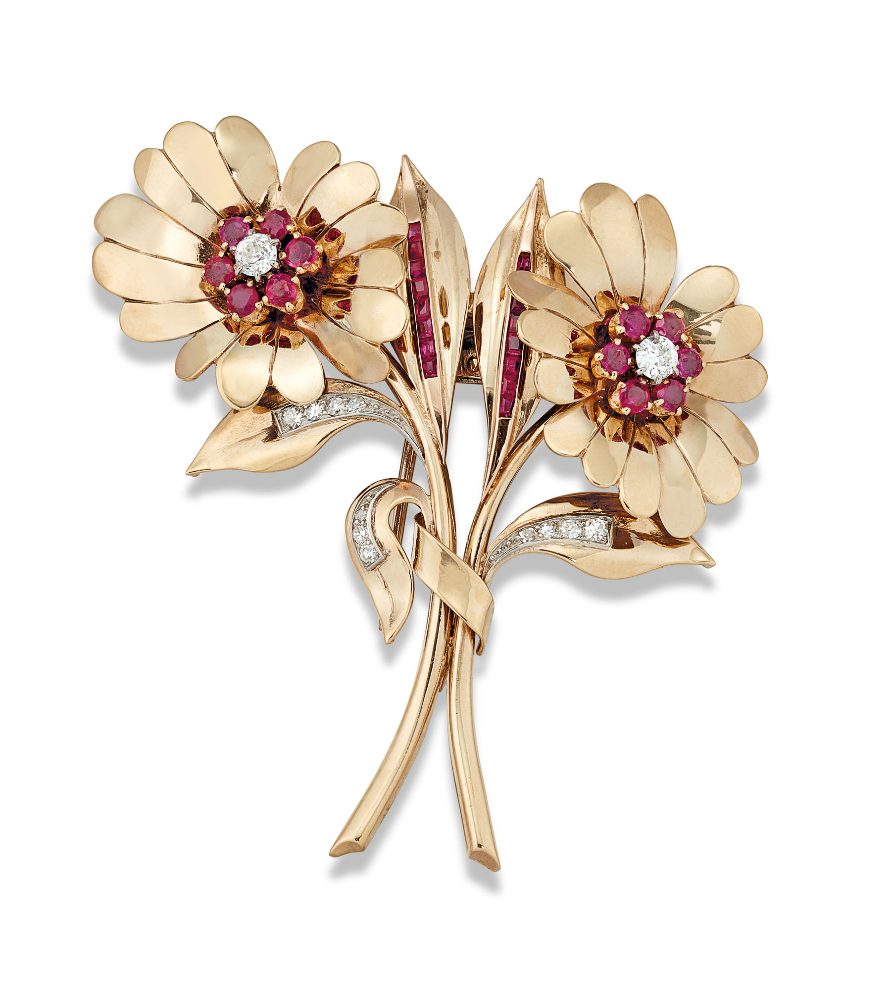 RETRO GOLD, RUBY AND DIAMOND BROOCH, | Christie’s