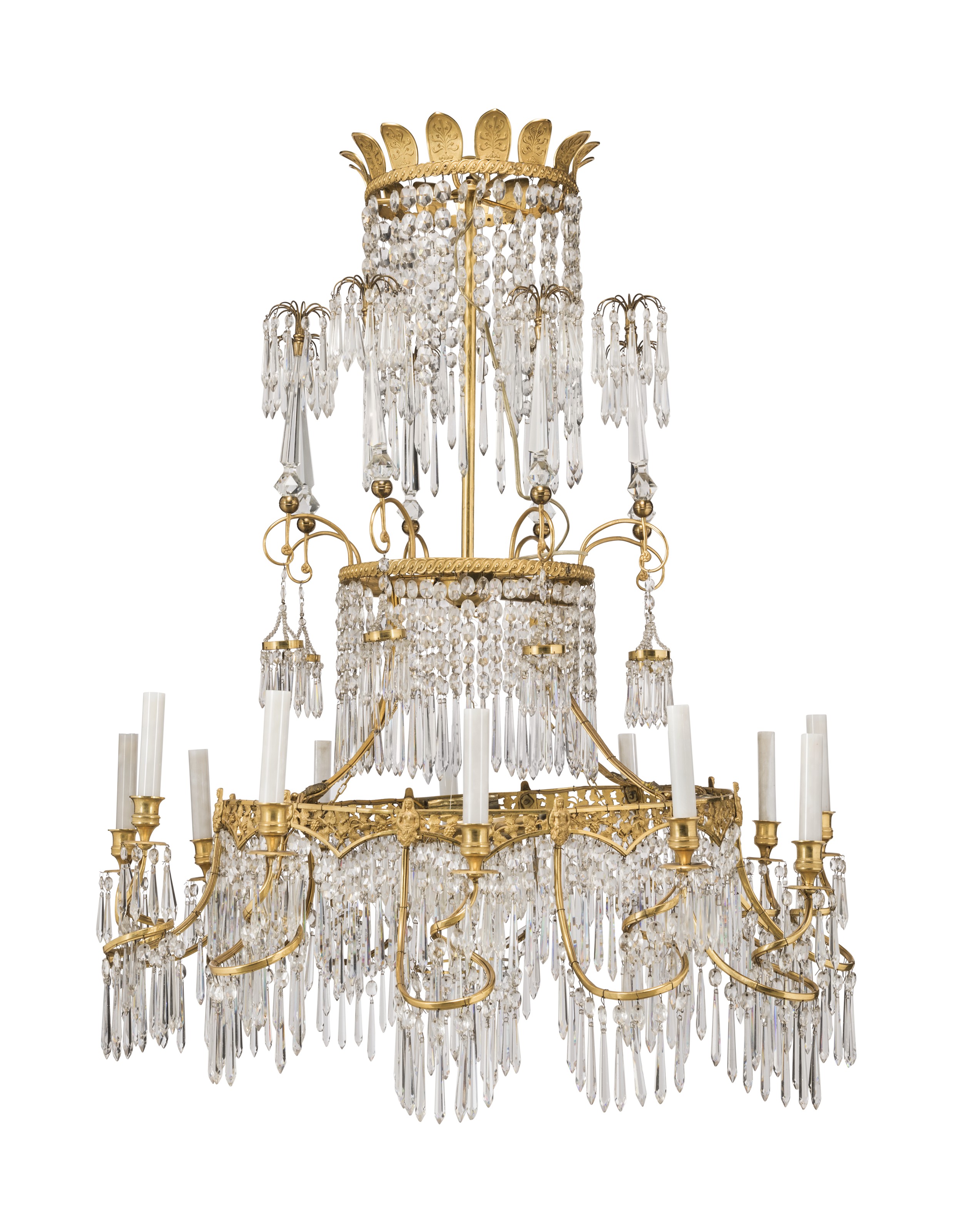 A NORTH GERMAN ORMOLU AND CUT-GLASS TWELVE-LIGHT CHANDELIER, IN THE ...