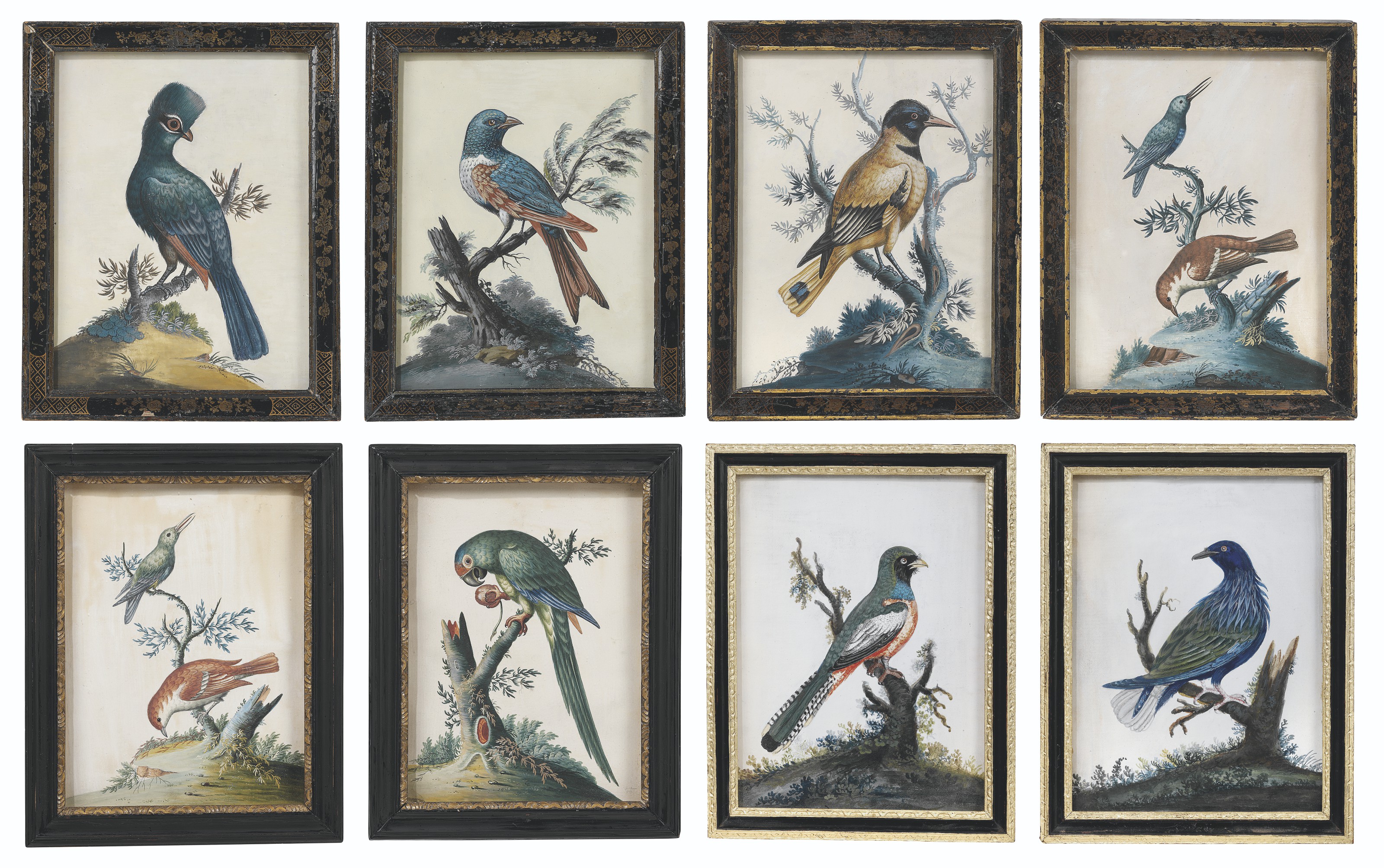 FOUR PAIRS OF GEORGE III EMBOSSED BIRD PICTURES, SIX BY ISAAC SPACKMAN ...