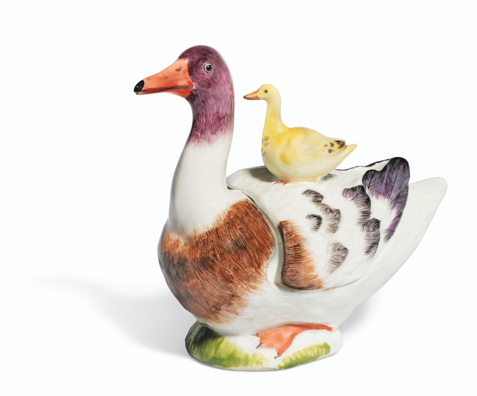 A MEISSEN PORCELAIN DUCK BUTTER-BOX AND COVER, CIRCA 1740-45, BLUE ...