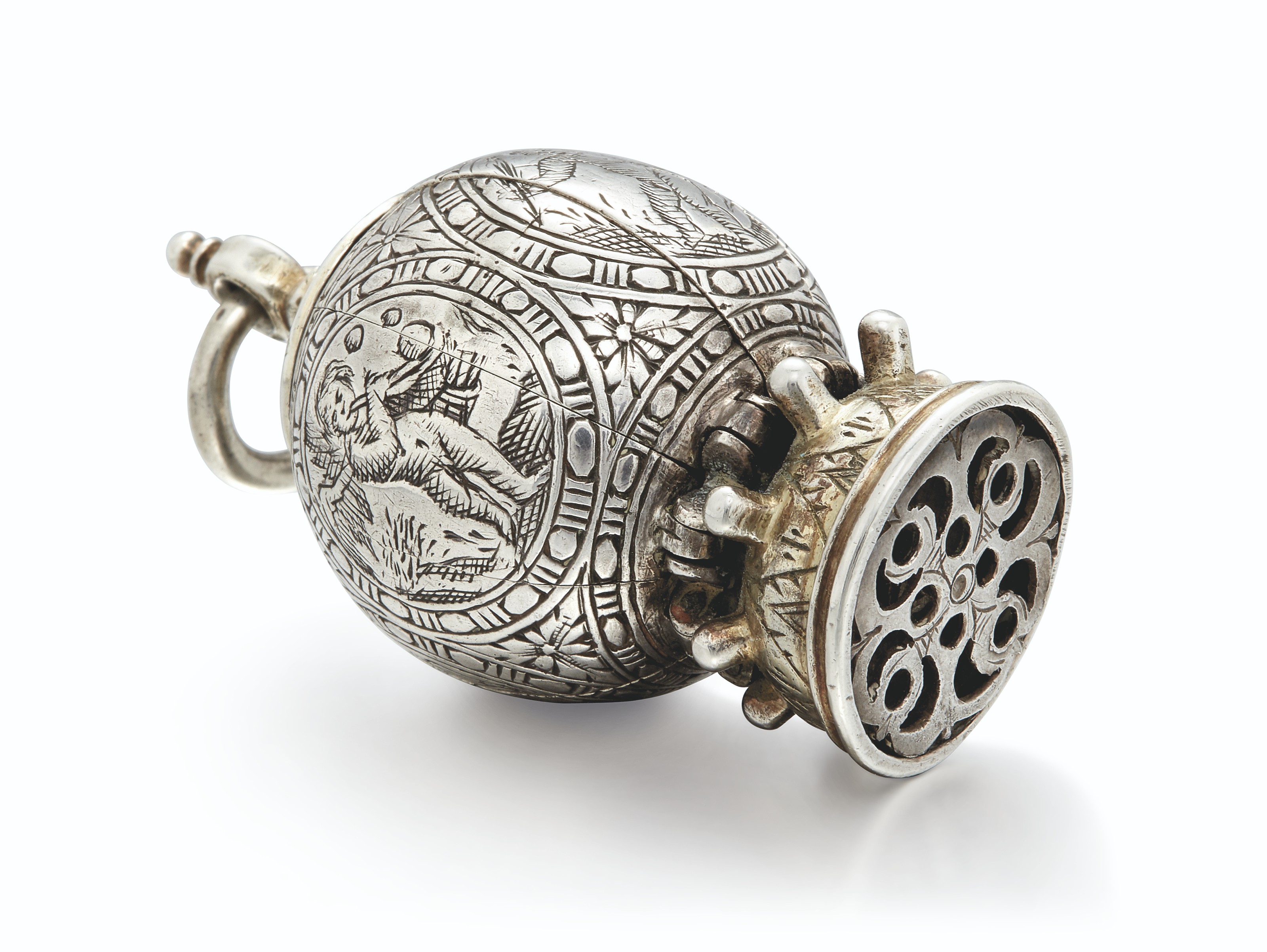 A GERMAN PARCEL-GILT SILVER POMANDER