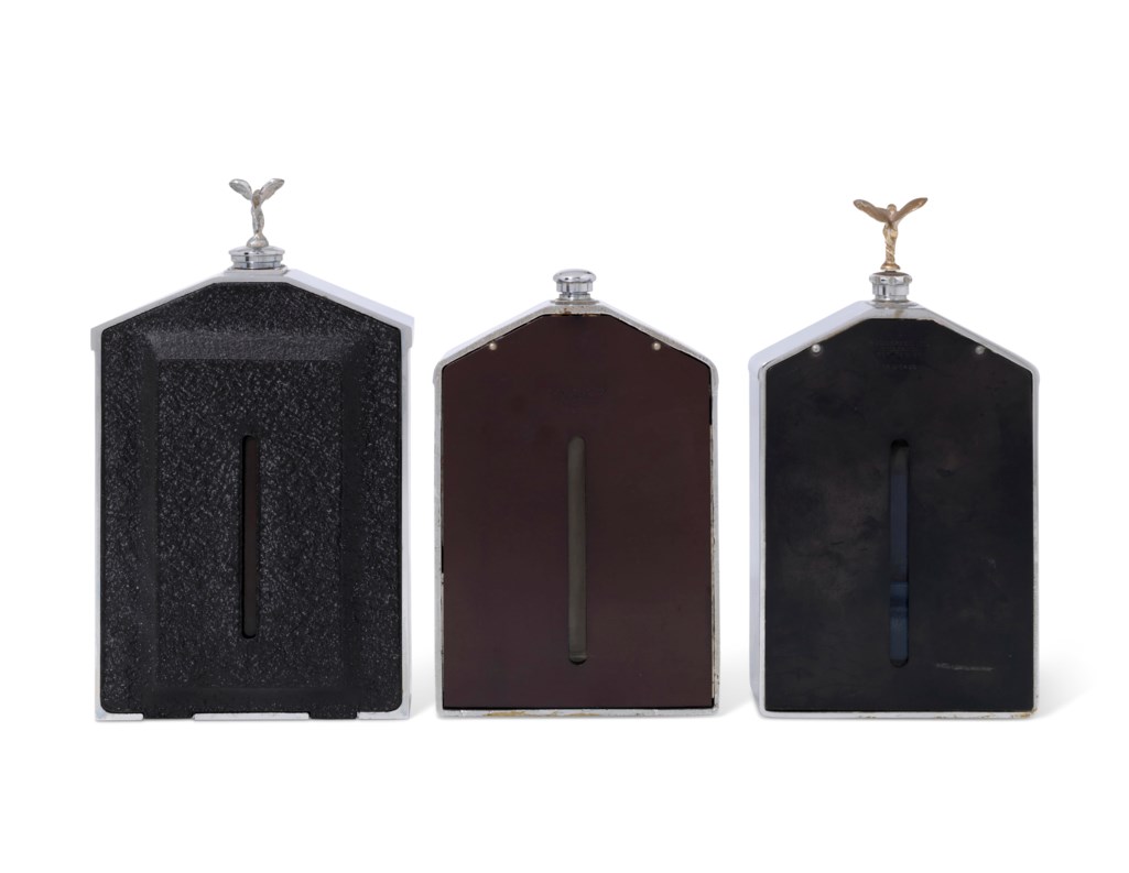 A GROUP OF NINE CHROMIUM-PLATED NOVELTY FLASKS, MOST BY RUDDSPEED ...